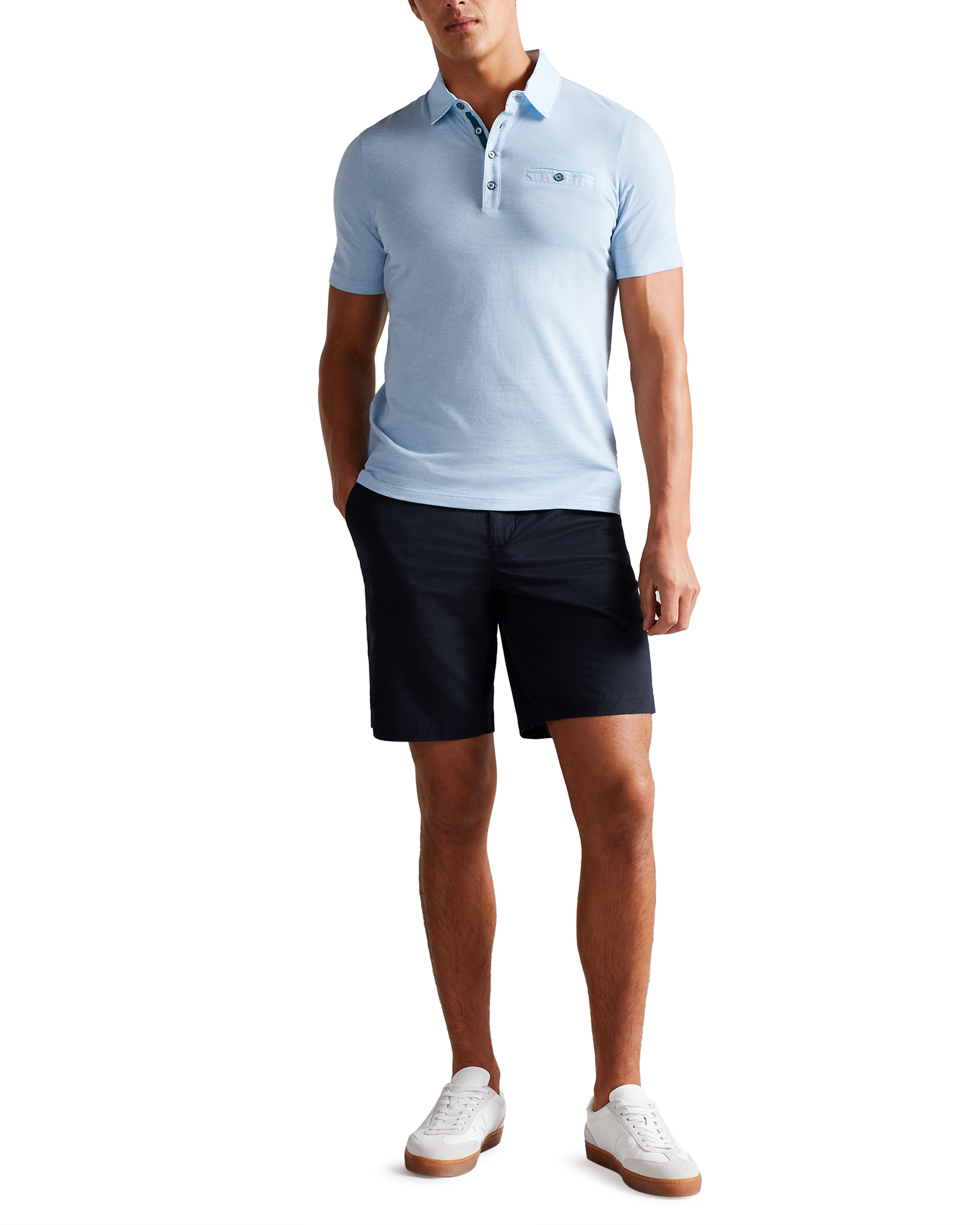 Ted Baker Fishing Short-Sleeved Printed Polo, Sky Blue