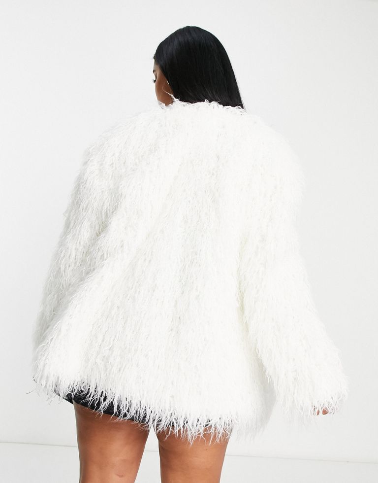 ASOS LUXE Curve faux fur fluffy jacket in white