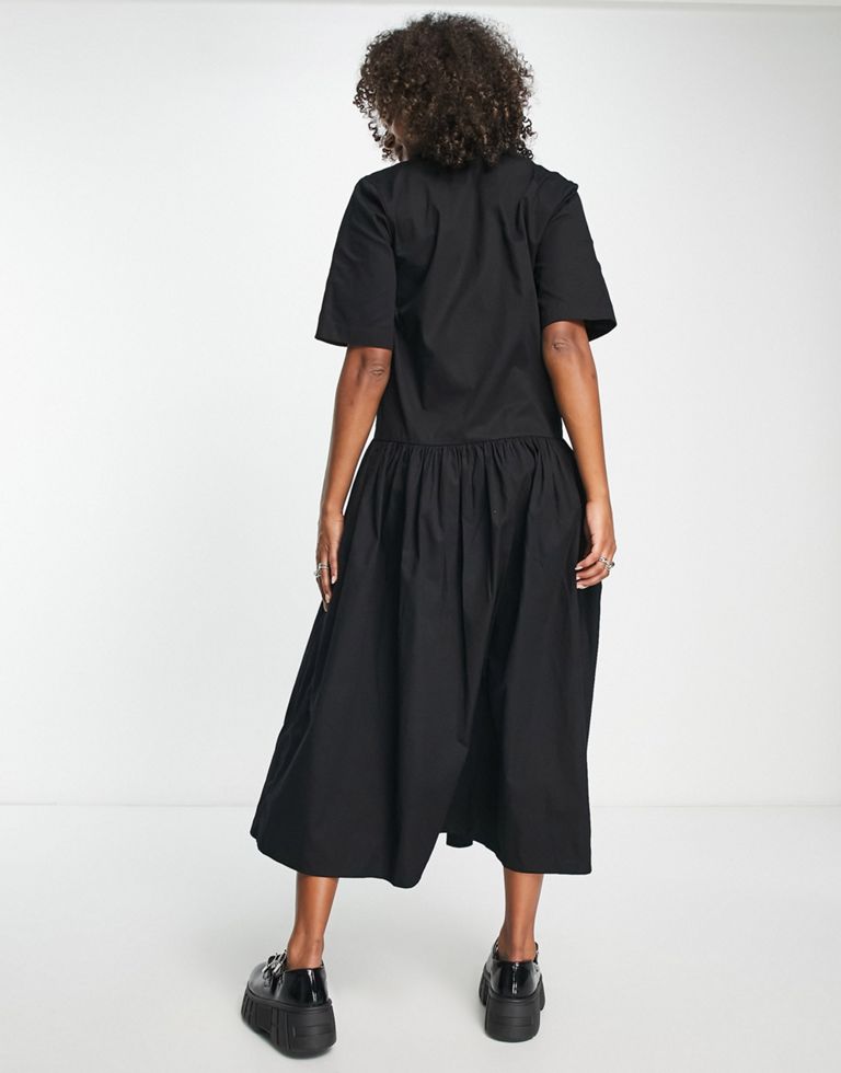 Asos Design Tall Twill Collared Button Midi Smock Dress In Black