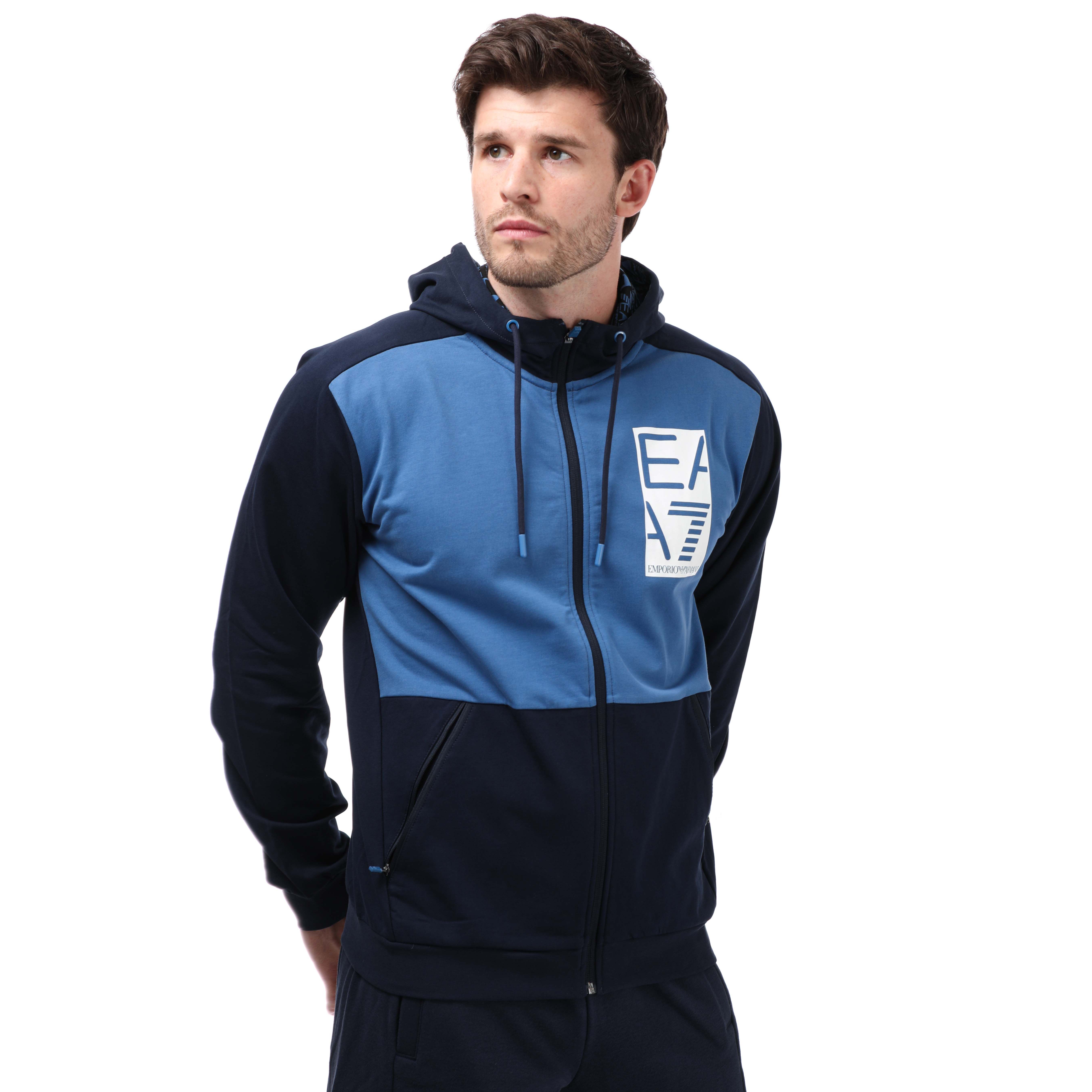 Men's Emporio Armani EA7 Colour Block Zip Hoody in Navy