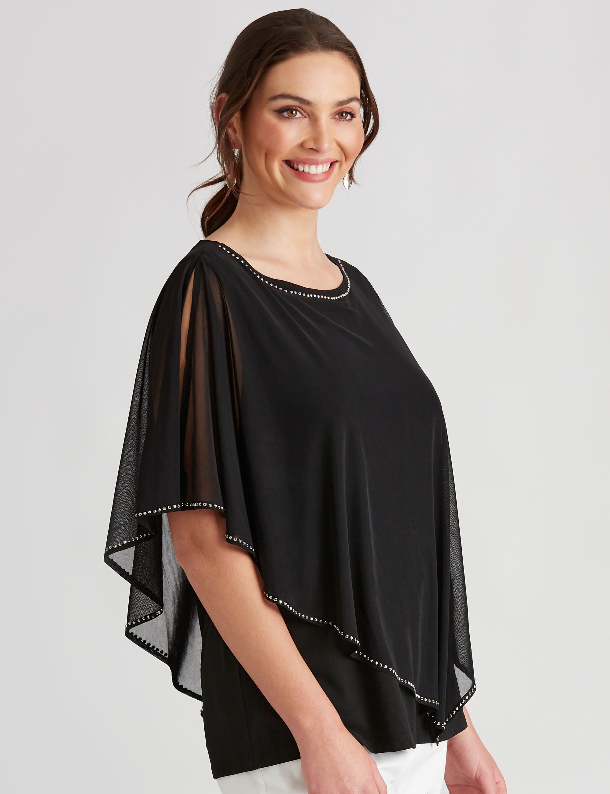 Womens Liz Jordan After Dark Pearl Overlay Top Black