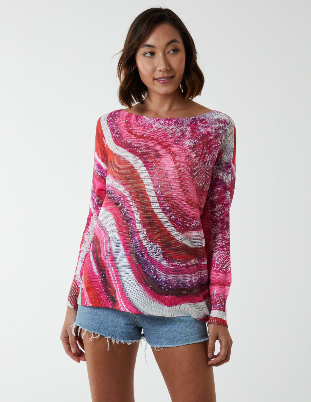 Swirl Stripe Mesh Jumper