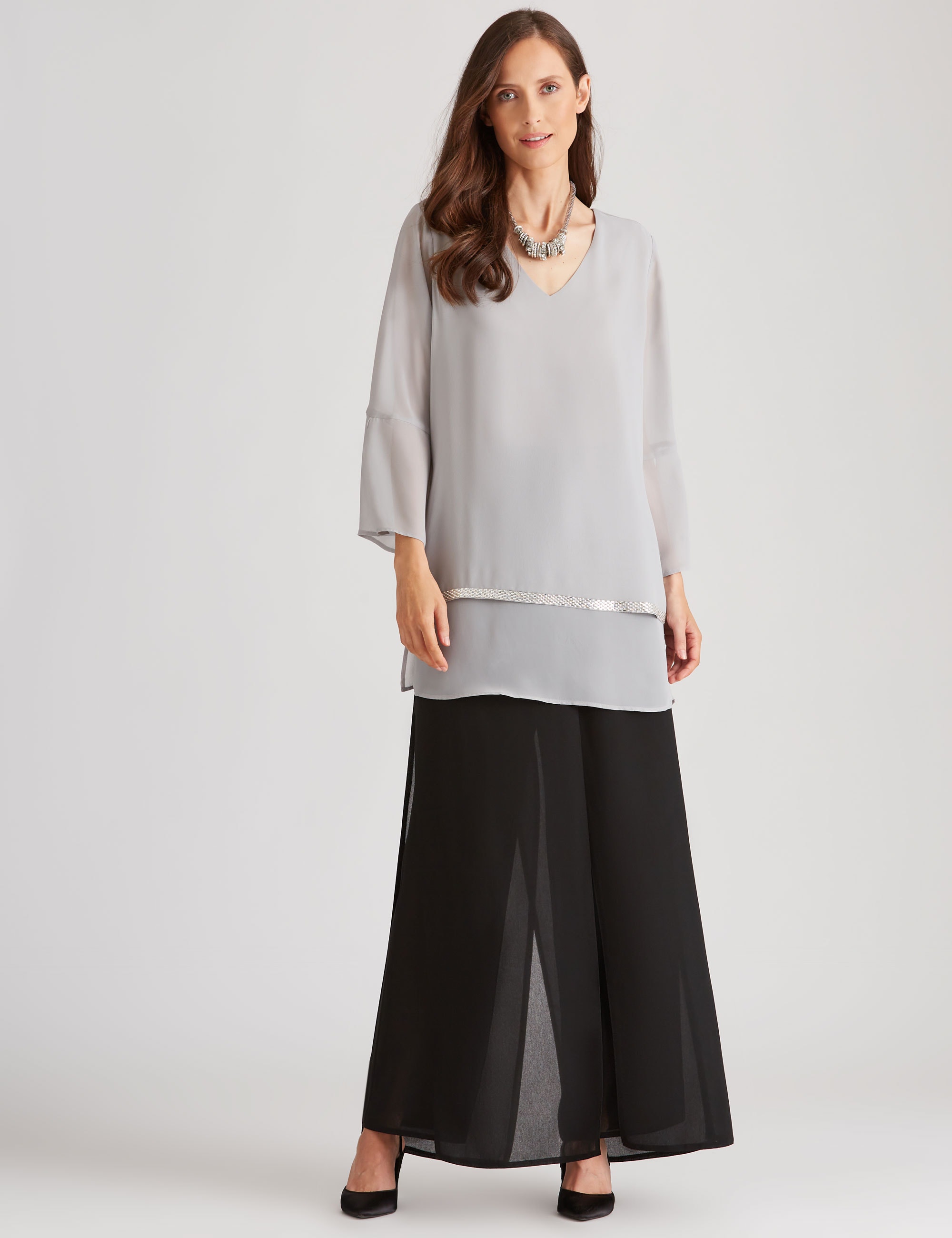 Womens Liz Jordan Afterdark Chiffon Overlay Pants Black