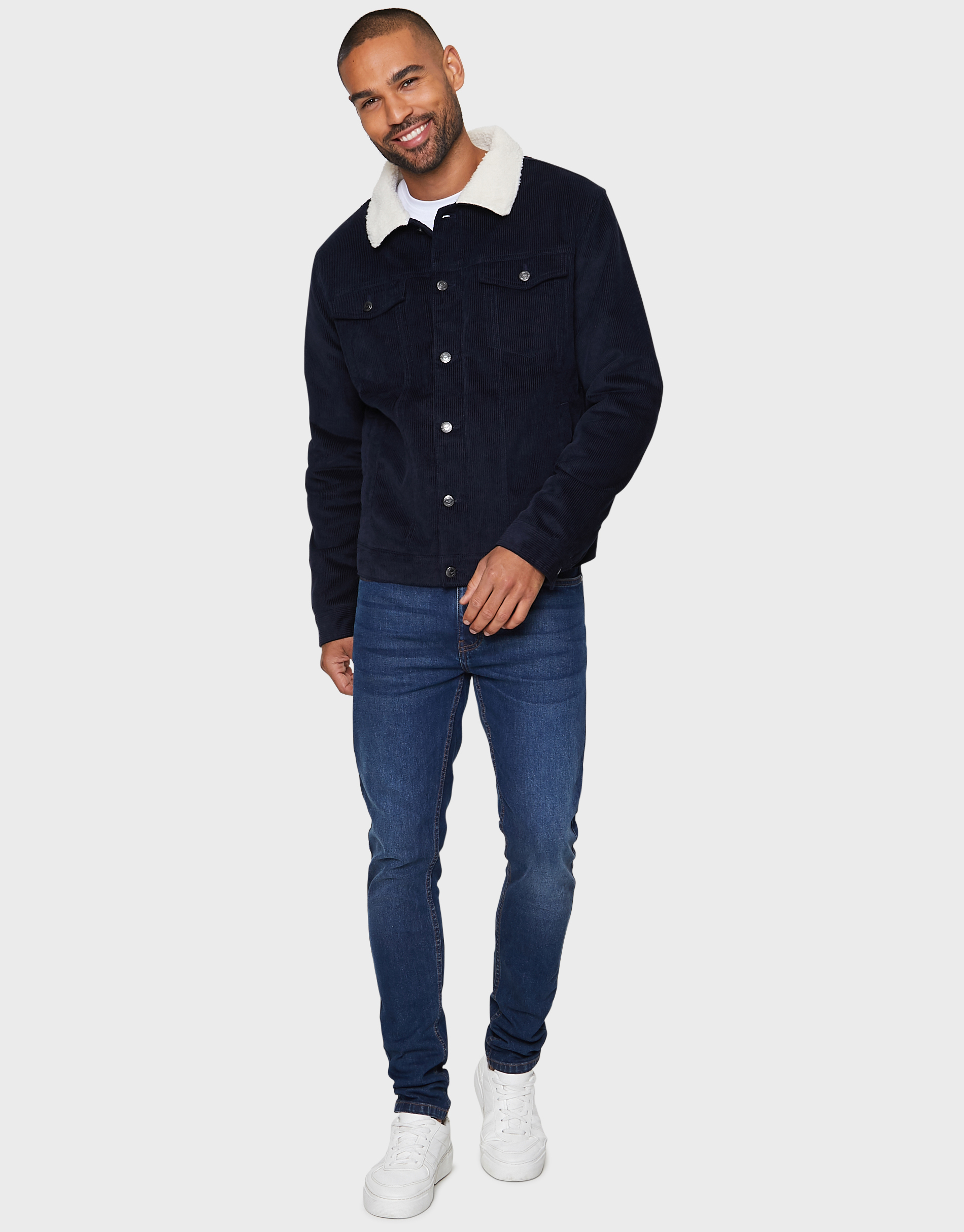 Navy 'Philip' Borg Collar Cord Jacket