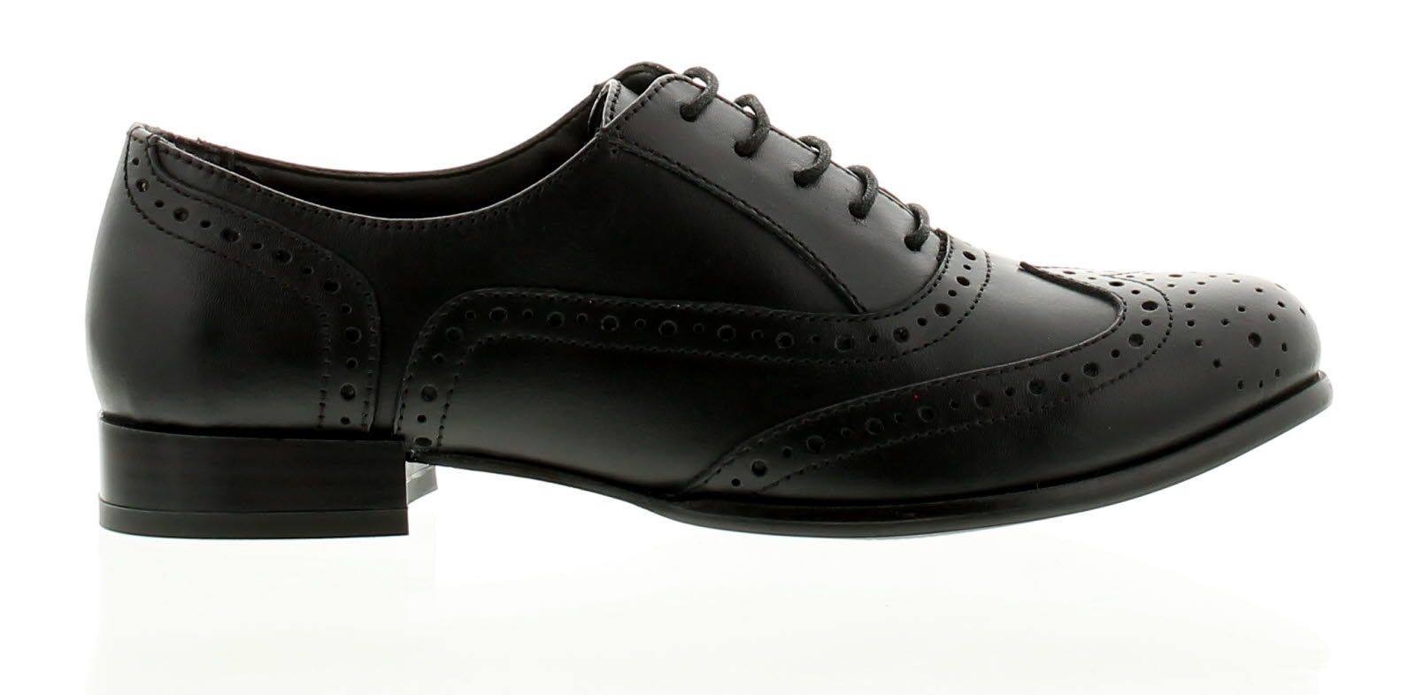 New Ladies/Womens Black Leather Lace Up Brogue Shoeslow Heel Unit