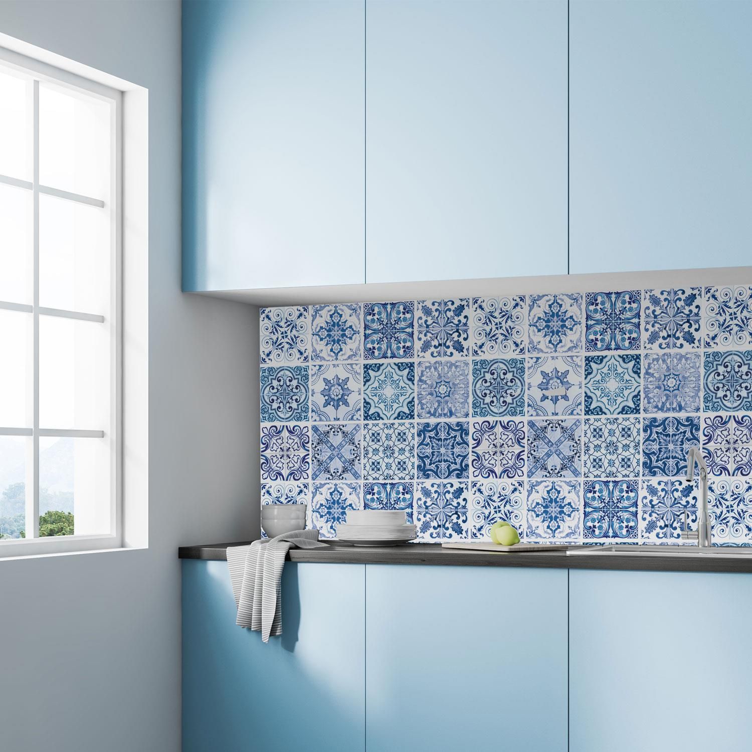Blue Turkish Mediterranean Wall Tiles Sticker Set - 15 x 15 cm (6 x 6 ...