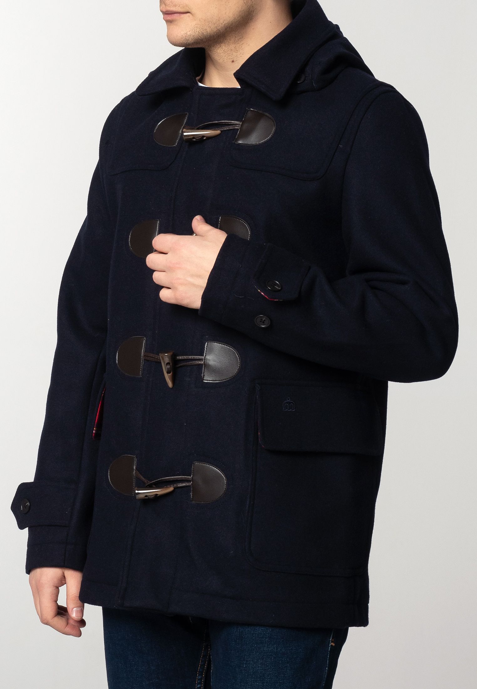 Bonner Mens Short Duffle Coat With Detachable Hood In Dark Blue