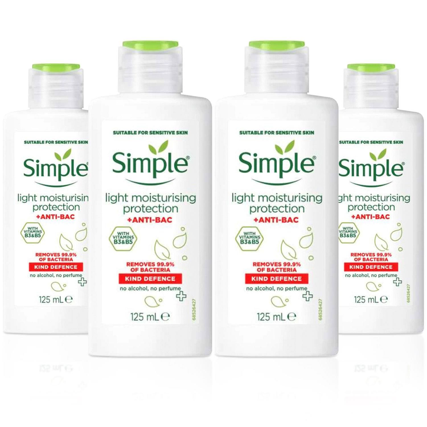 Simple Kind Defence + ANTI-BAC Light Moisturising Protection 125ml, 4 pack