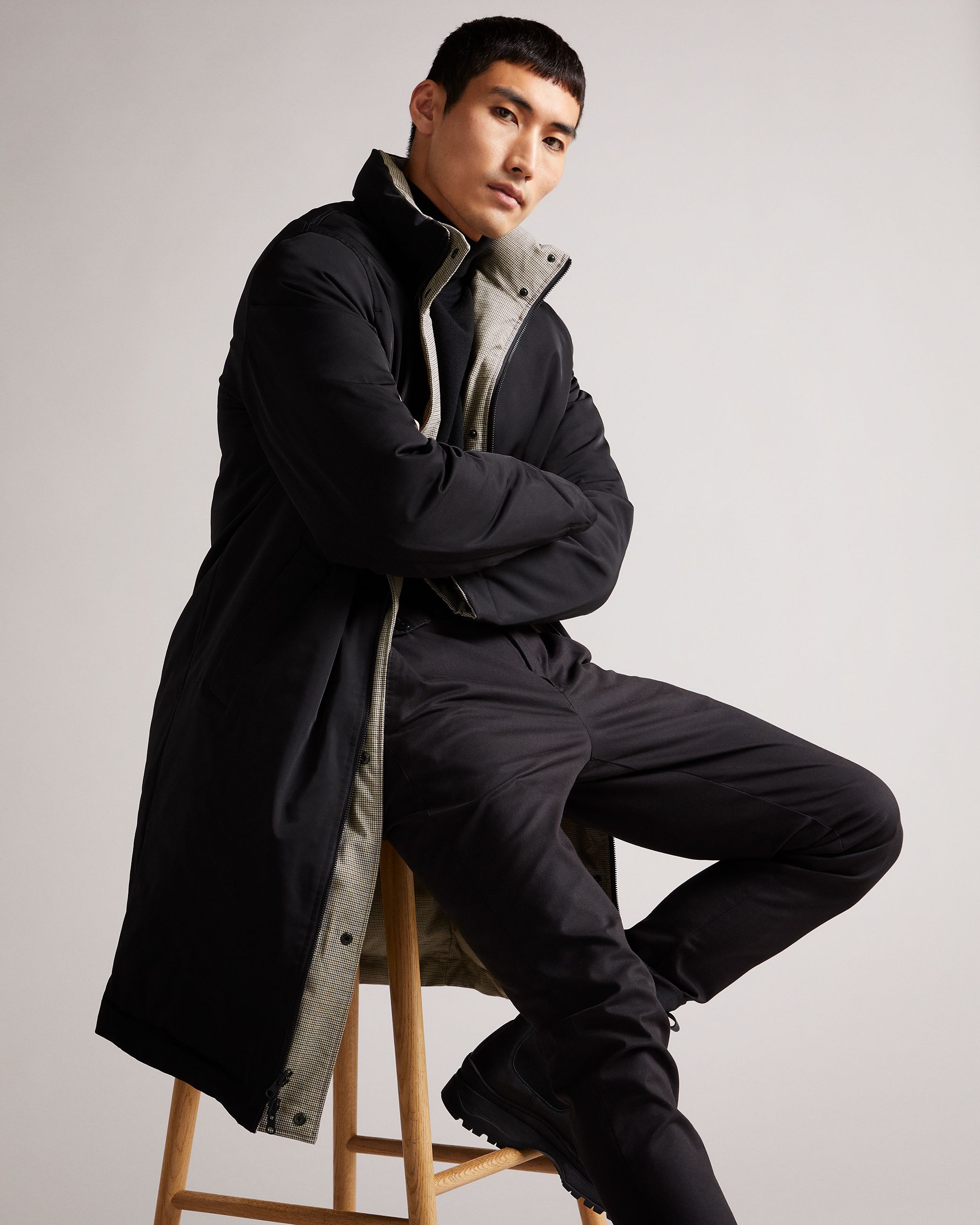 Ted Baker Earlish Reversible Wadded Funnel Neck Coat, Black