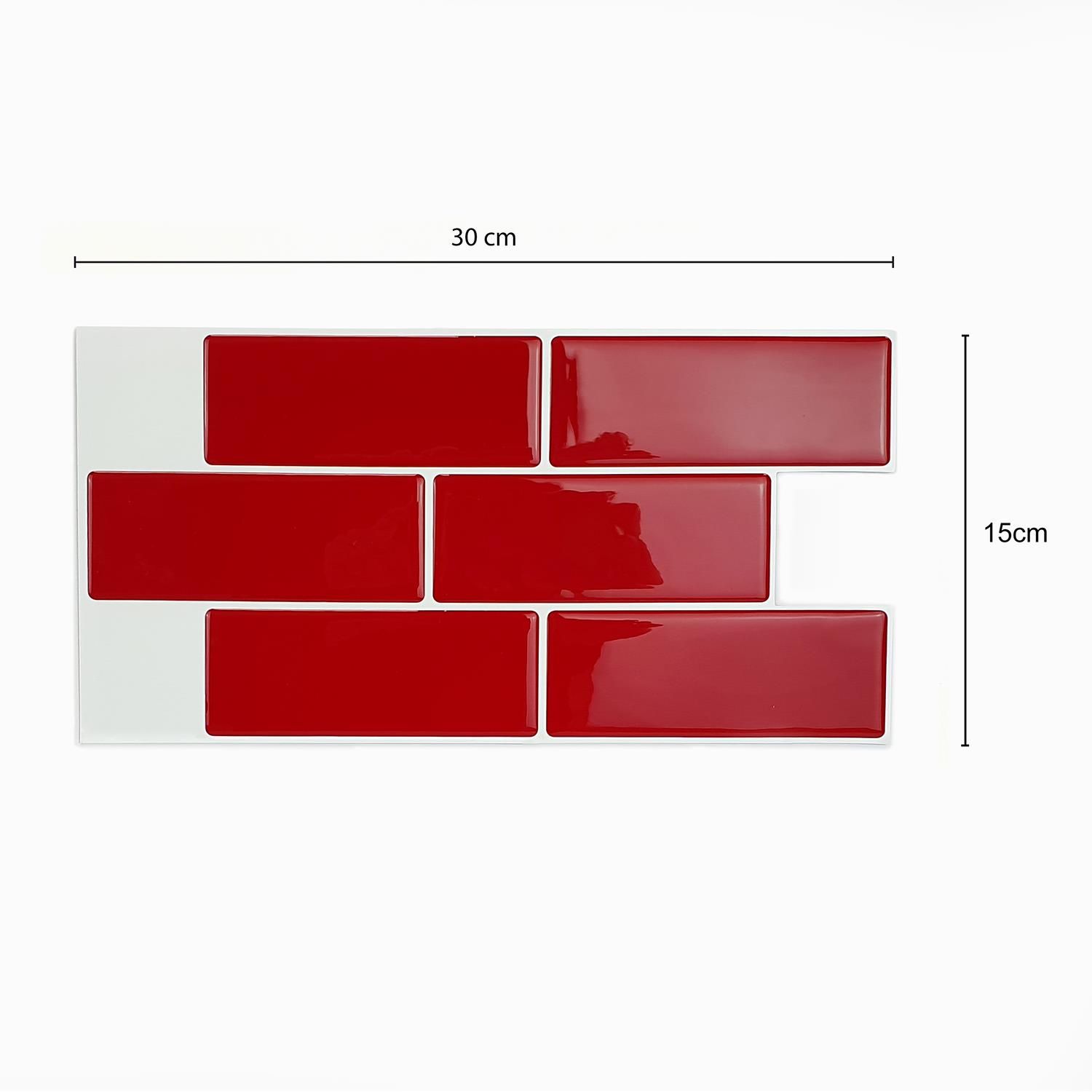 Cherry Red Retro Glossy 3D Sticker Tile 30 x 15cm - 12 pcs Tiles Wall ...