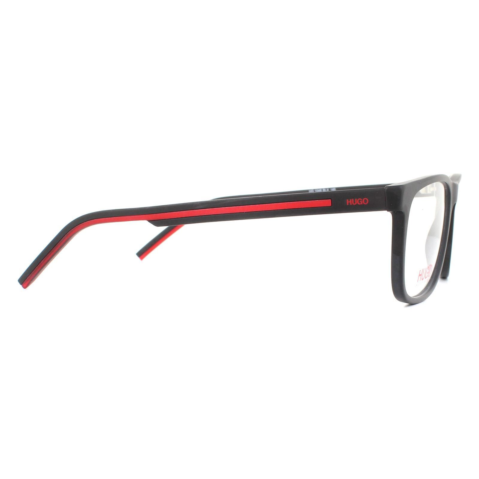 Hugo by Hugo Boss Rectangular Mens Matte Black Red Glasses