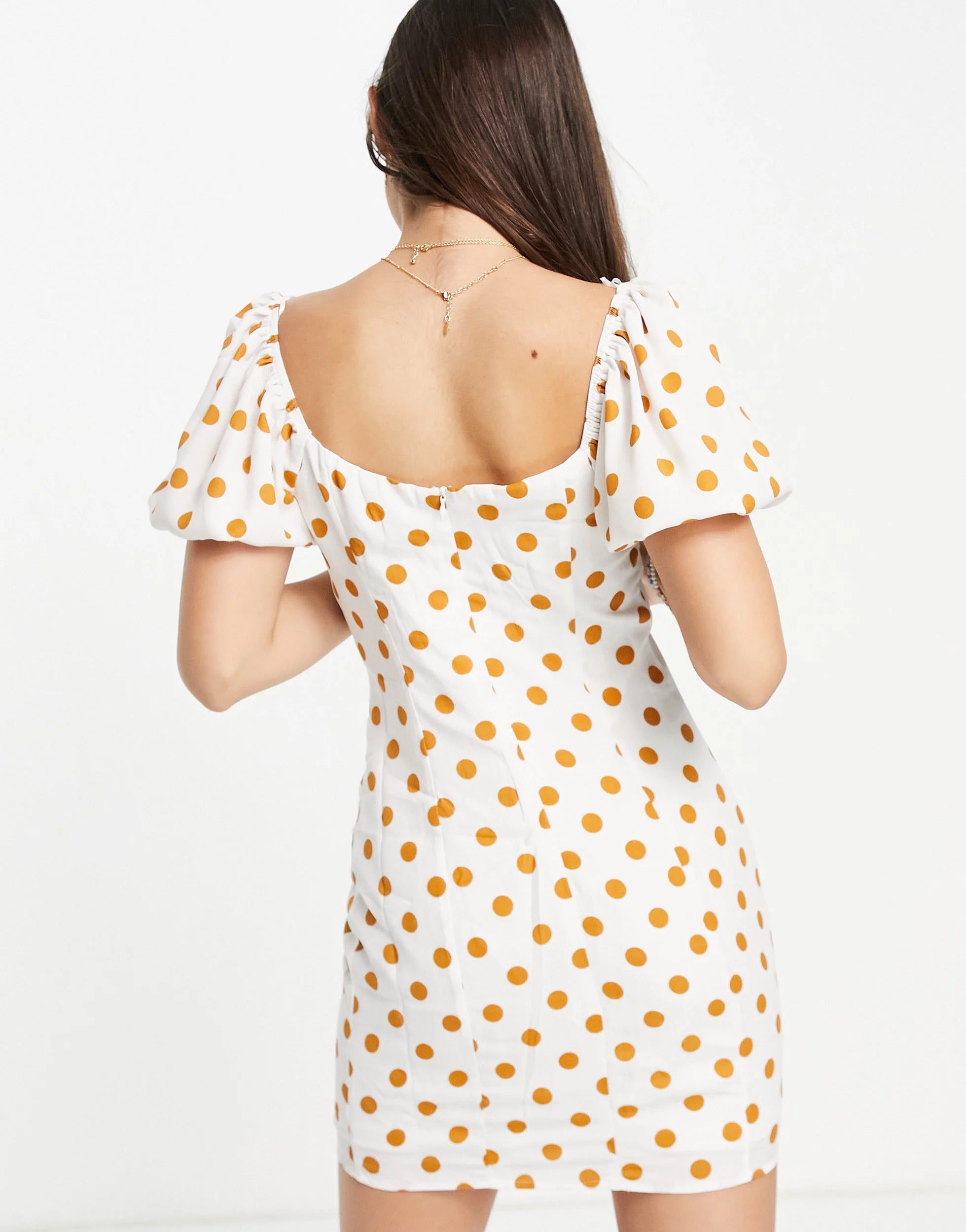 Womens Skylar Rose Milkmaid Mini Dress with Puff Sleeves in Cream Spot