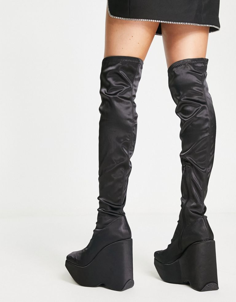 Public Desire Wide Fit Brela second skin over the knee boots in black