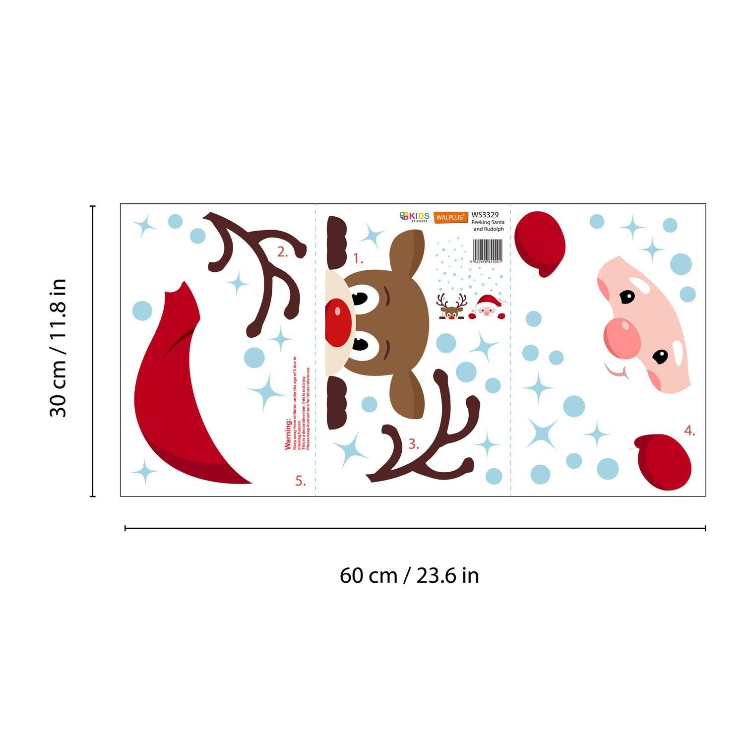 Peeking Santa & Rudolph Wall Stickers, Self Adhesive, DIY, Decoration ...