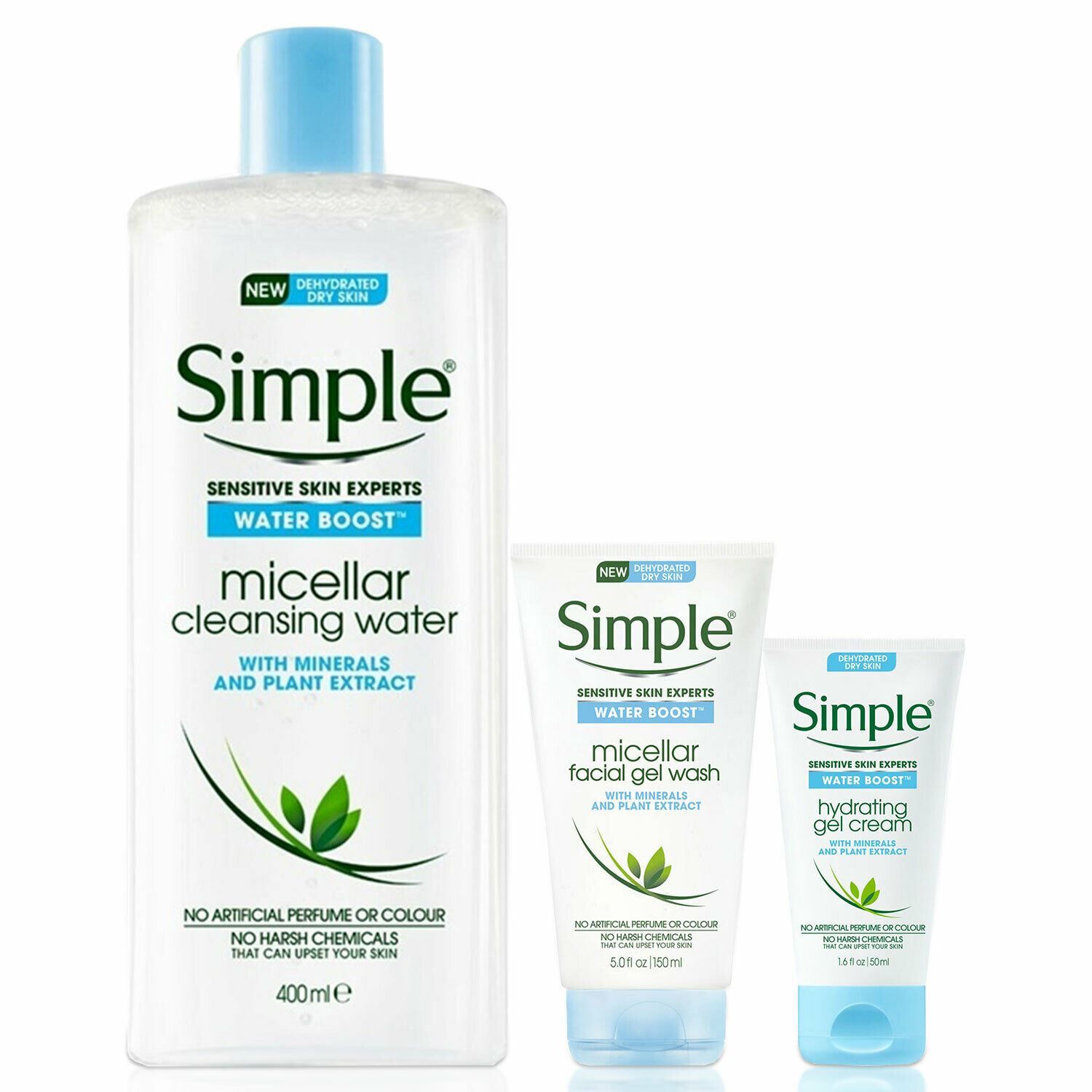 Simple Water Boost Micellar Cleansing Water for Dehydrated Skin, 3x 400ml