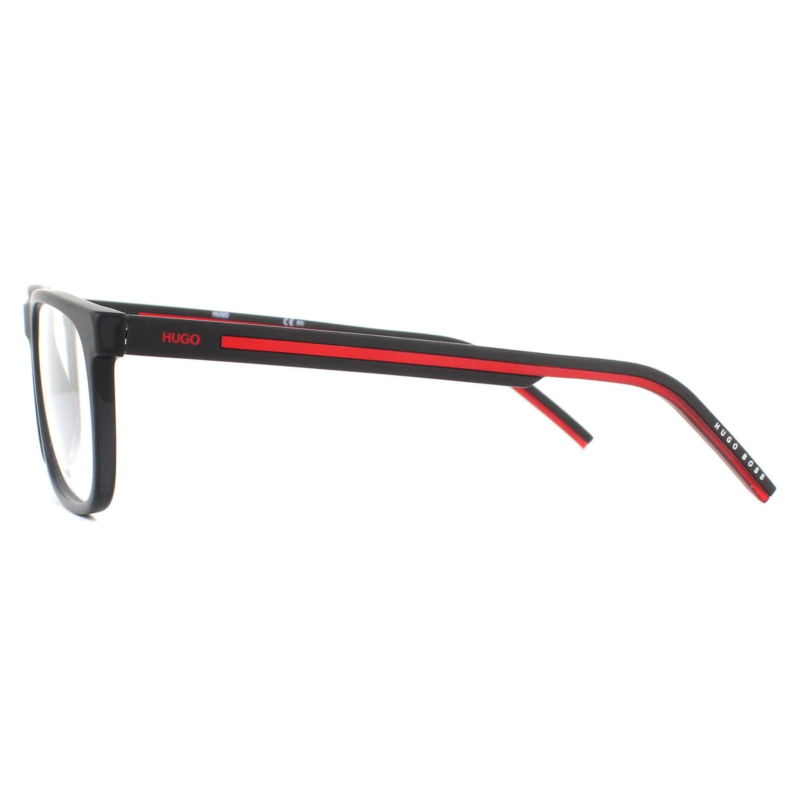 Hugo by Hugo Boss Rectangular Mens Matte Black Red Glasses