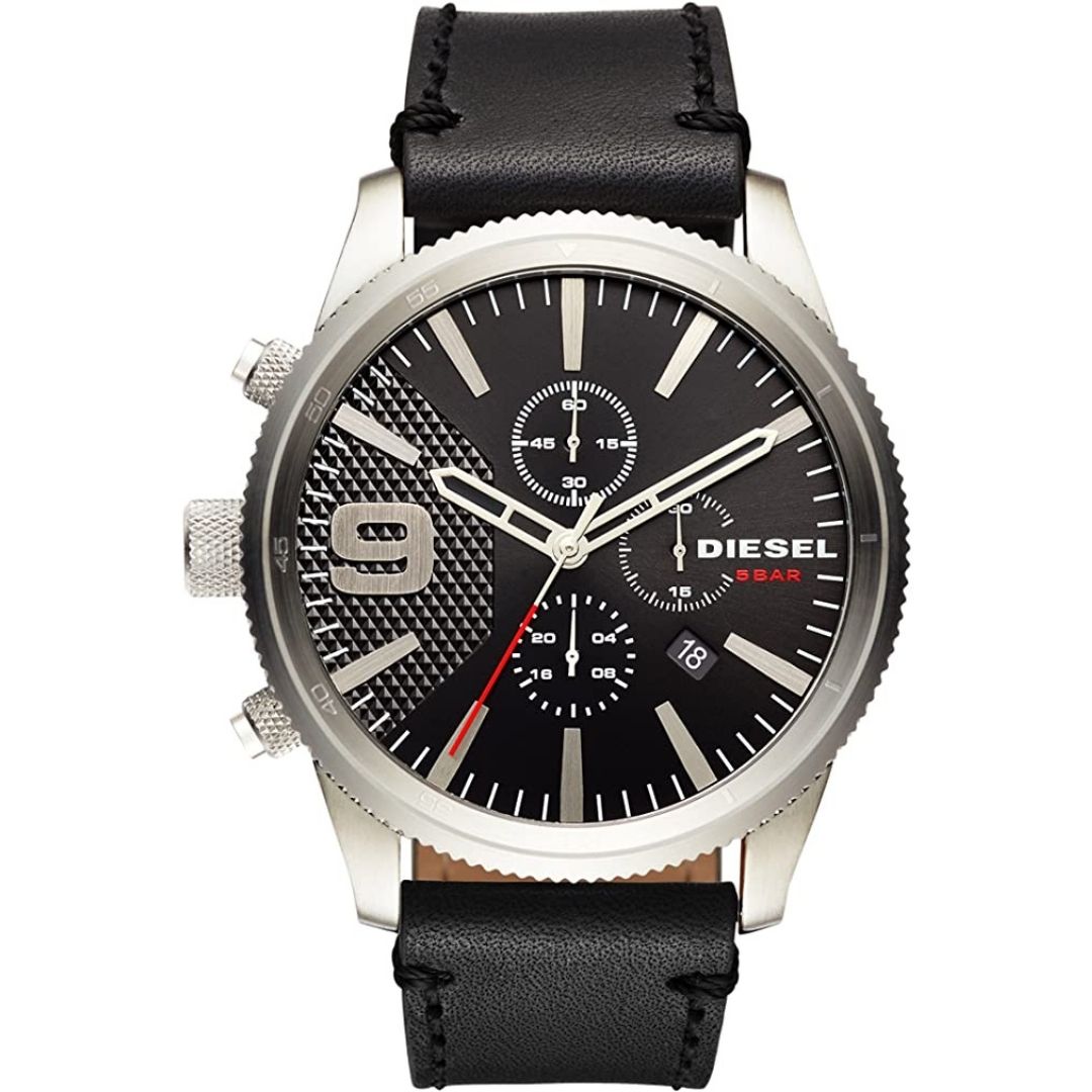 Diesel Mens Rasp Chronograph Black Dial Leather Watch