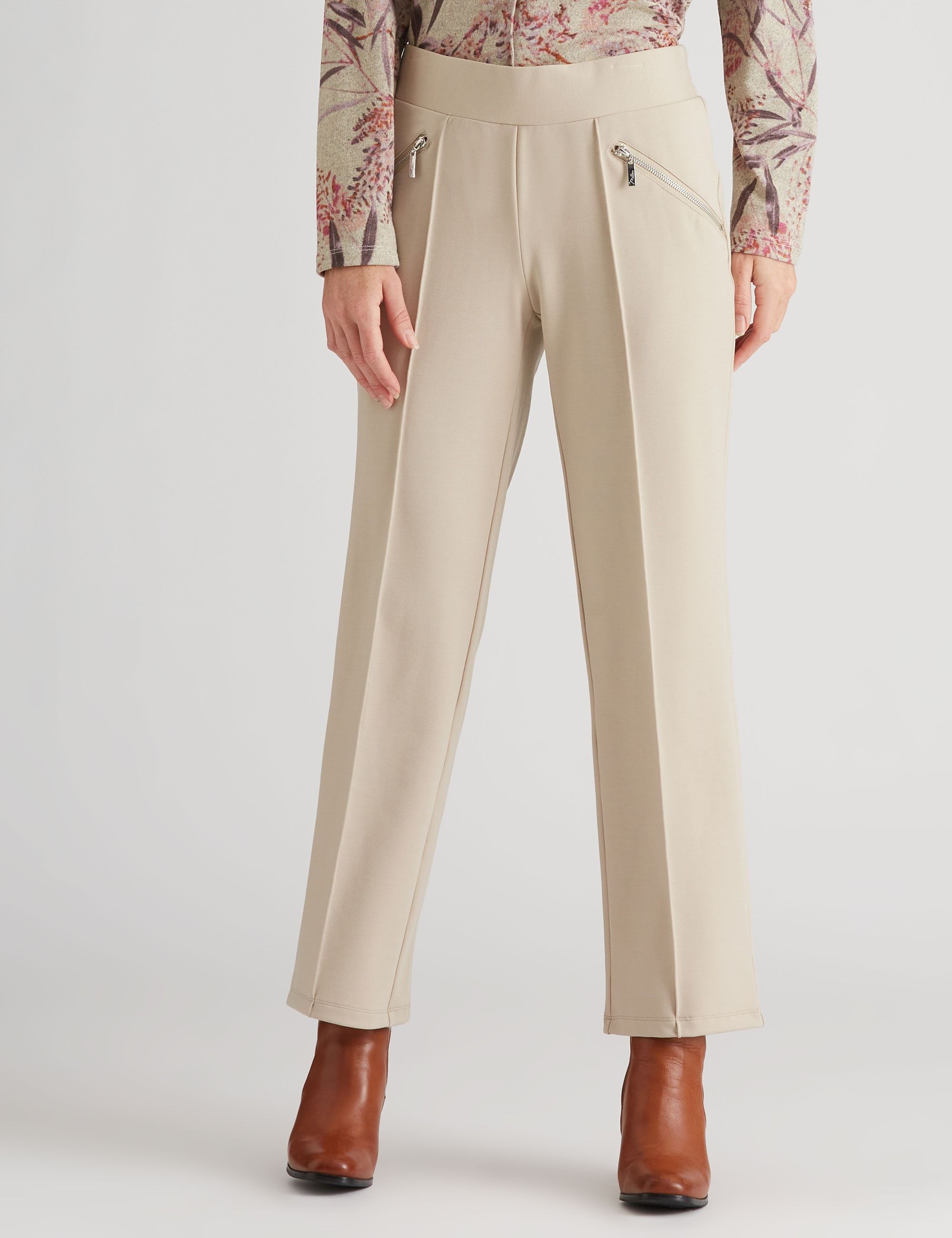 Womens Millers Full Length Wide Legs Pannelled Ponte Zipped Pants Mushroom