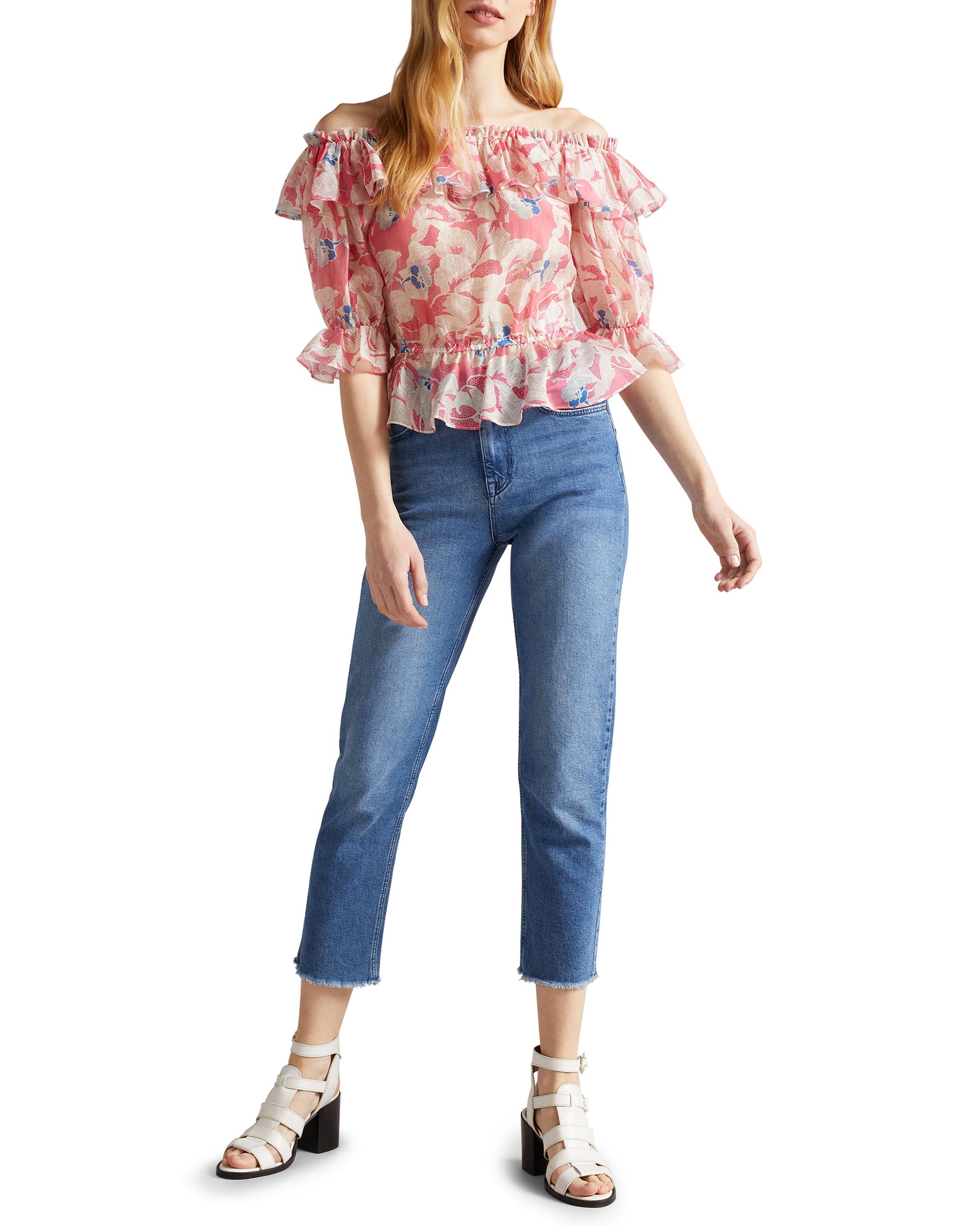 Ted Baker Harina Off The Shoulder Top With Elasticated Waist, Mid Pink