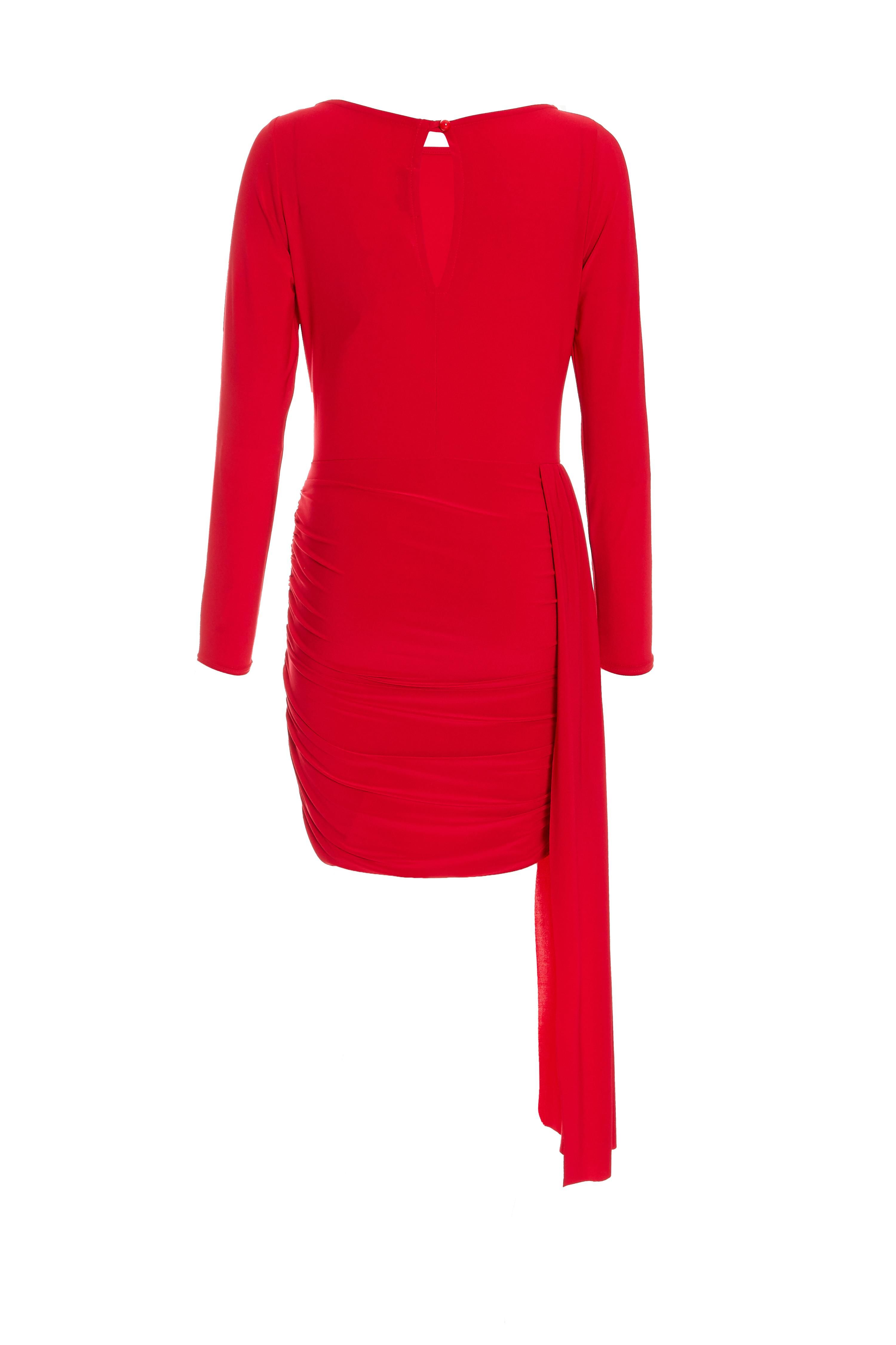 Red Ruched Drape Mini Dress