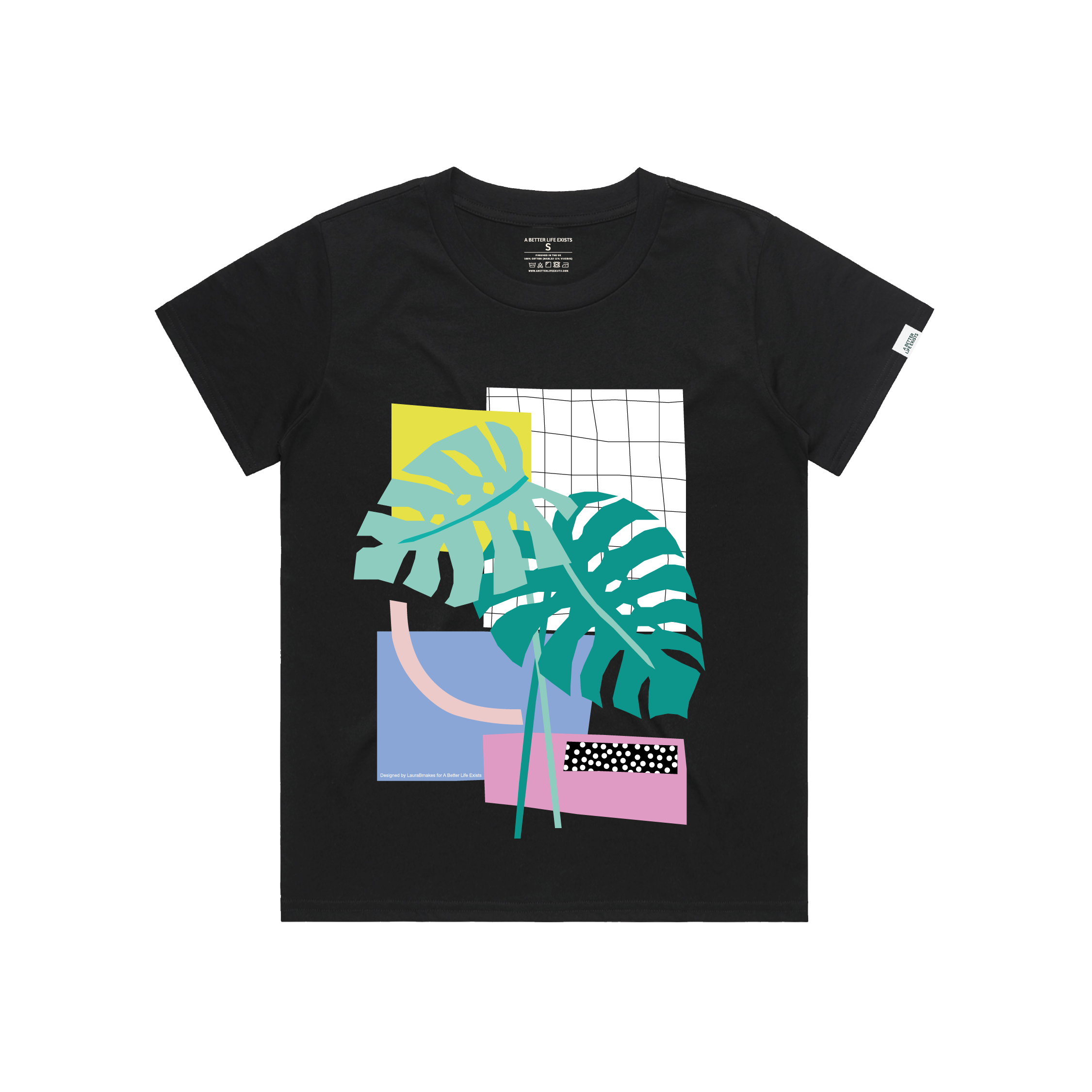 Womens Laura.B Monstera Leaves Box T-Shirt in Black