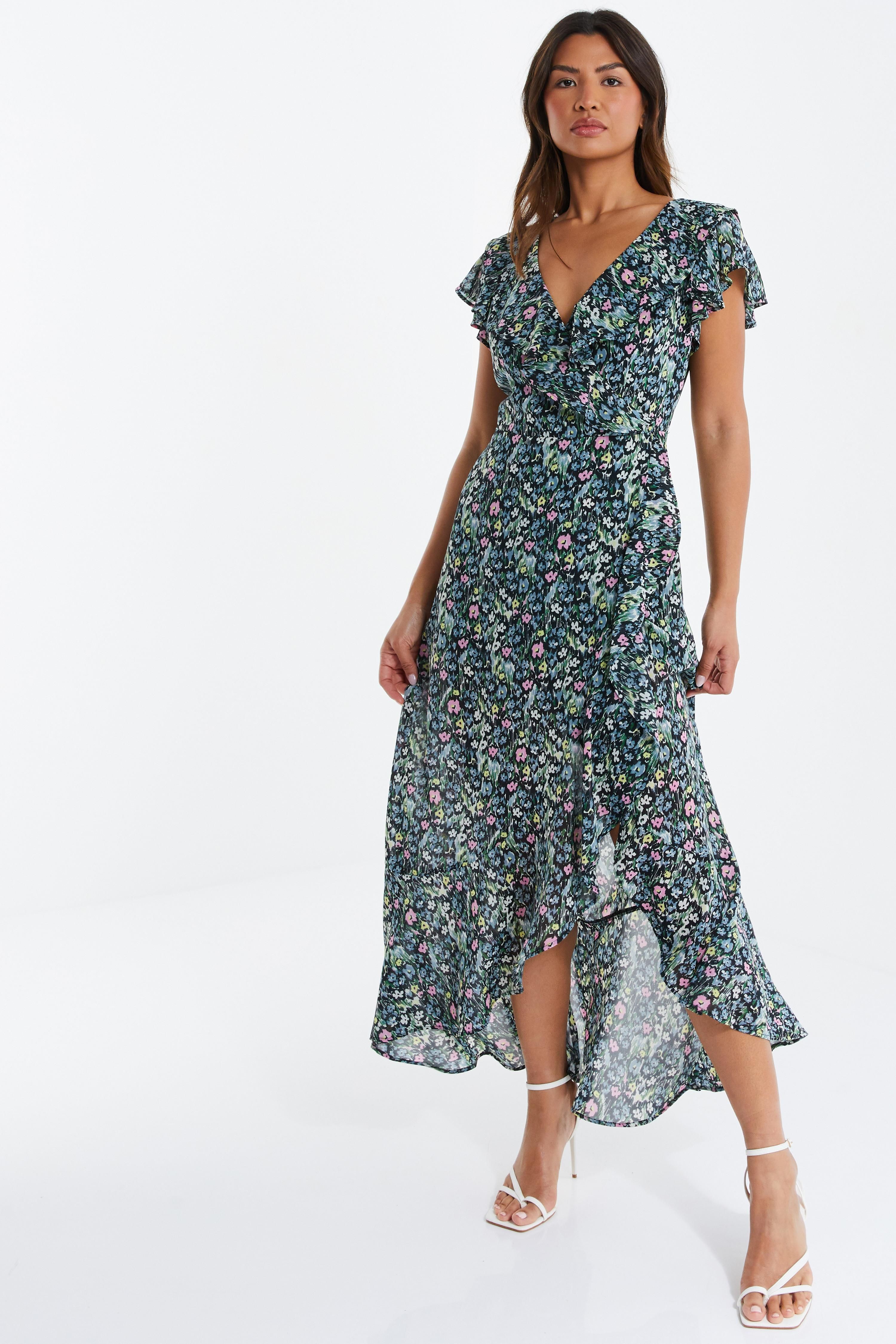 Multicoloured Floral Chiffon Midi Dress