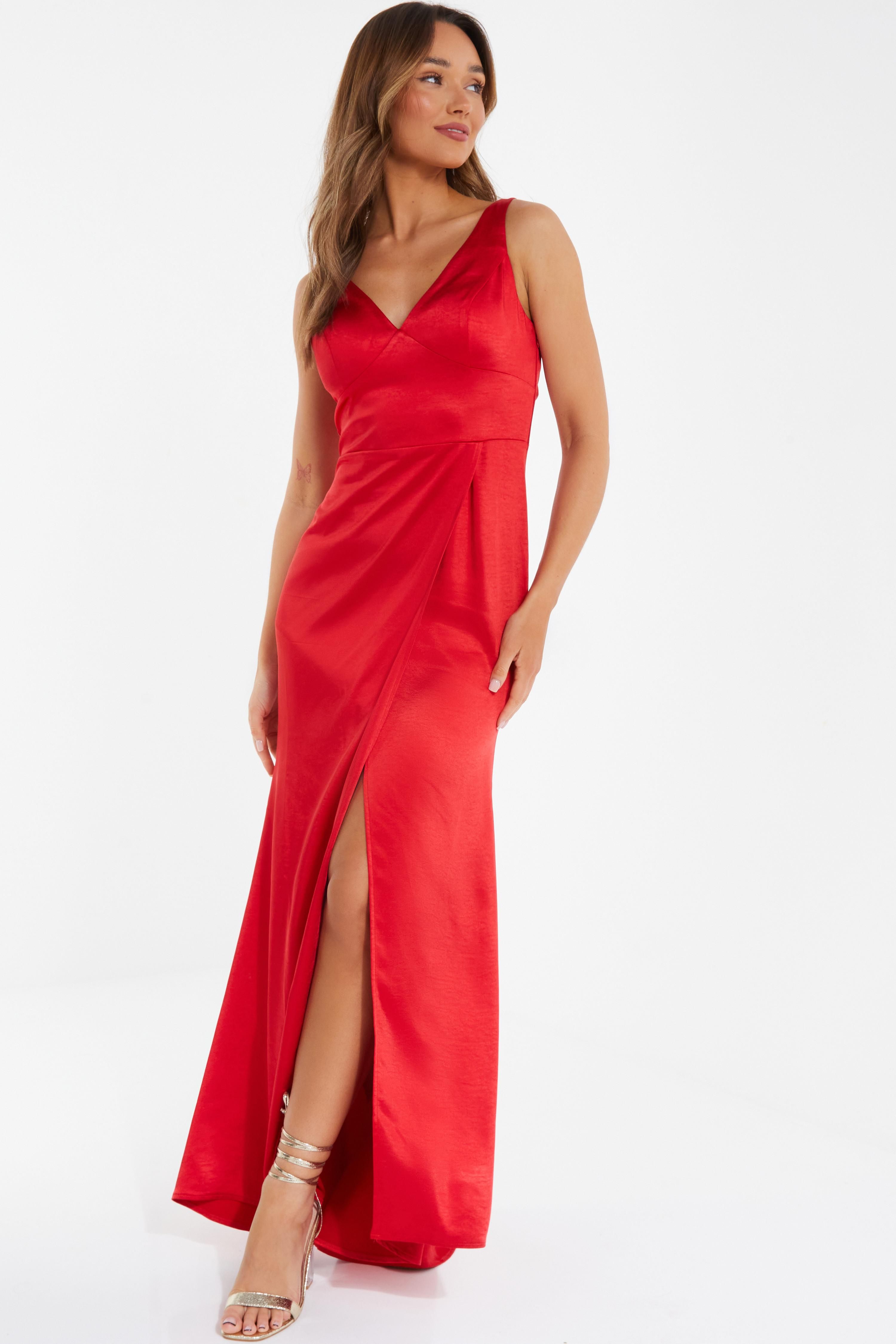 Red Satin Maxi Dress