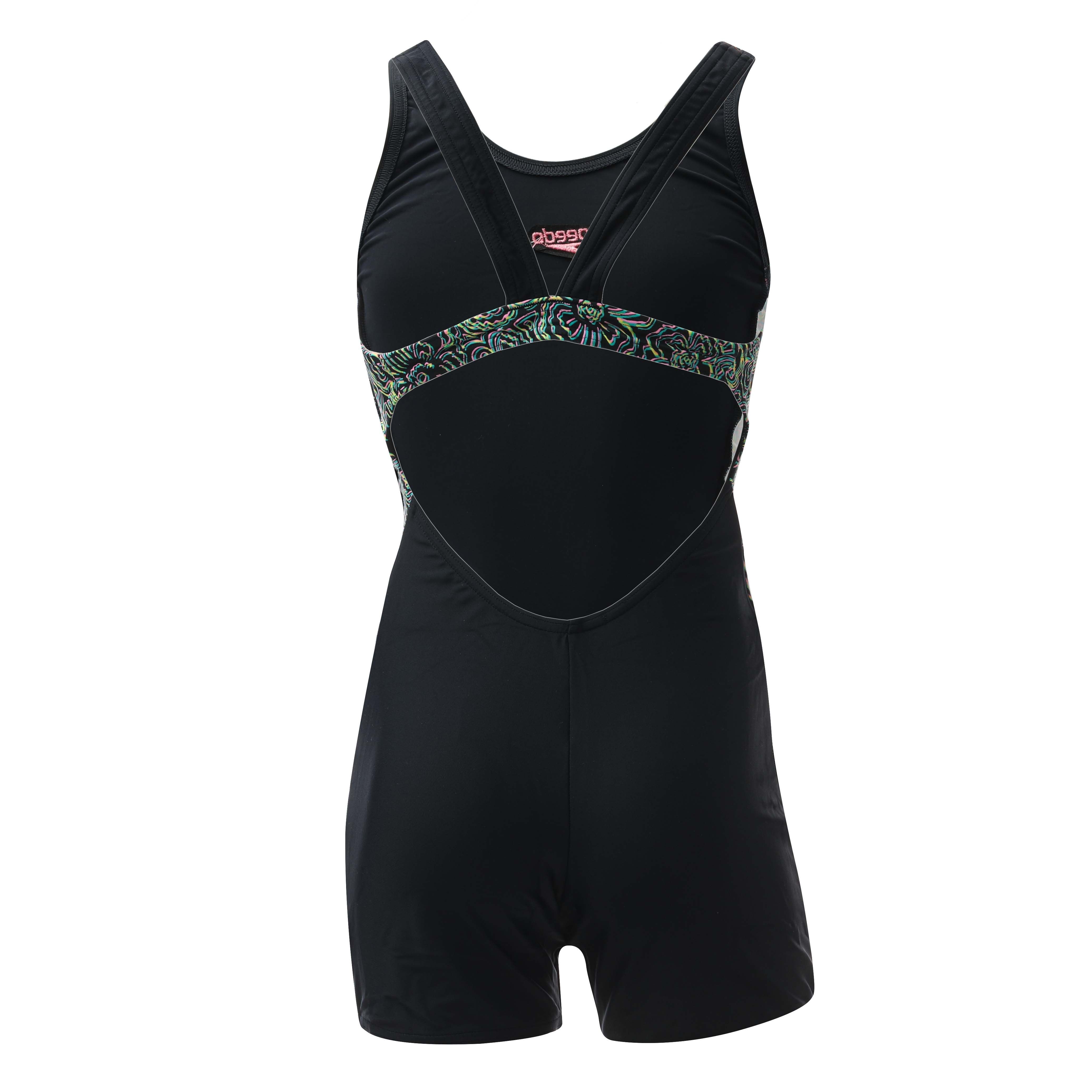 Girl's Speedo Printed Leaderback Swim Legsuit in Navy