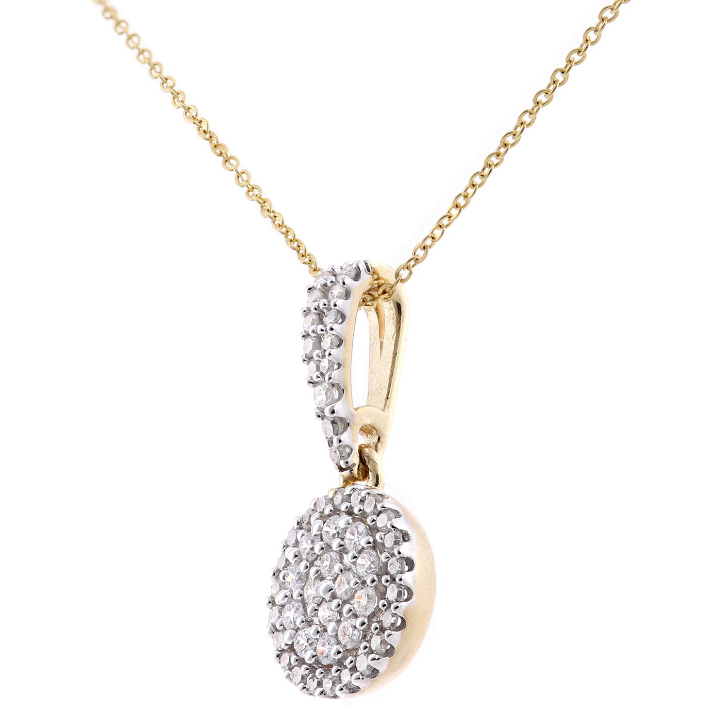 9ct Yellow Gold Diamond Cluster Setting Pendant Necklace of Length 46cm