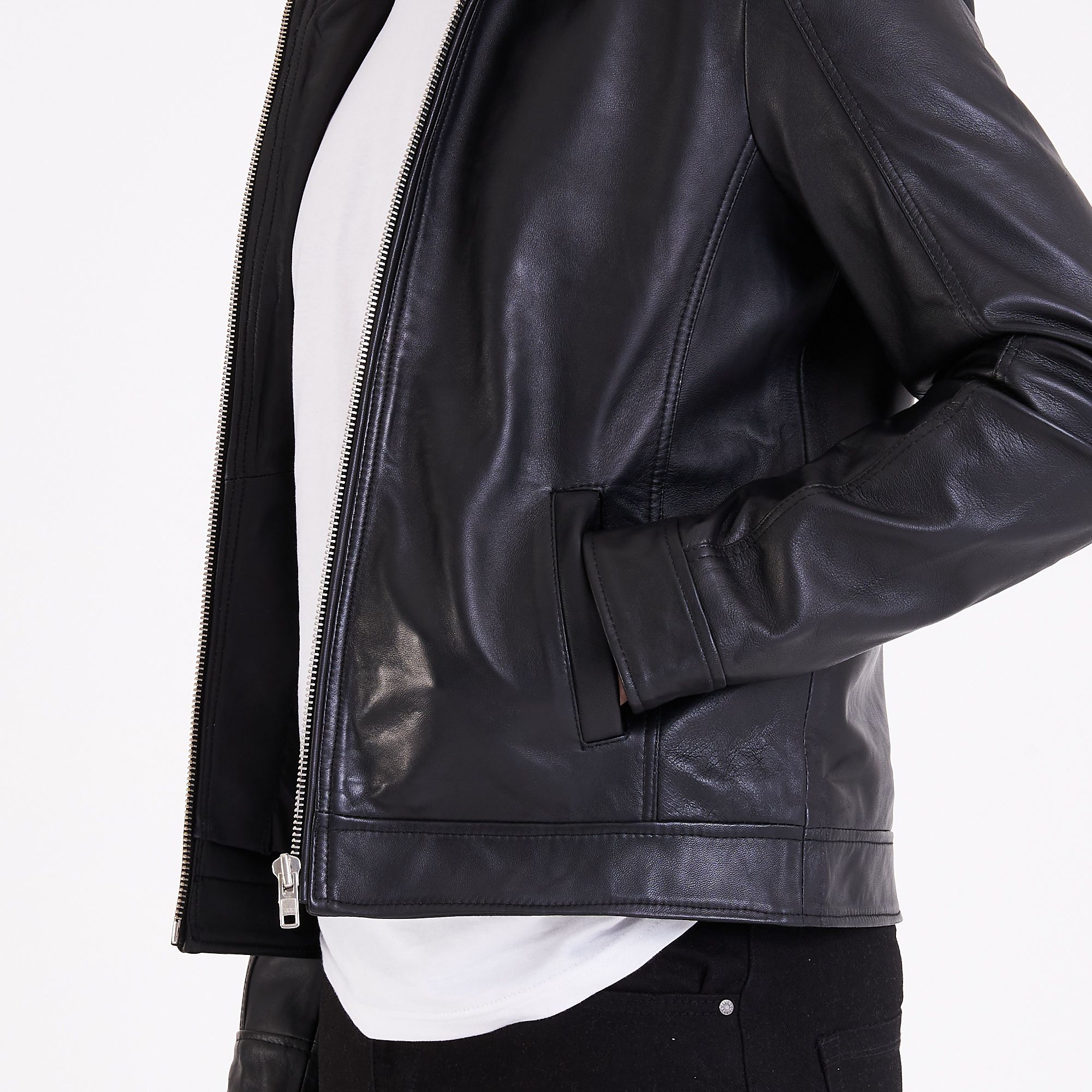 BARNEY & TAYLOR High Neck Leather Jacket