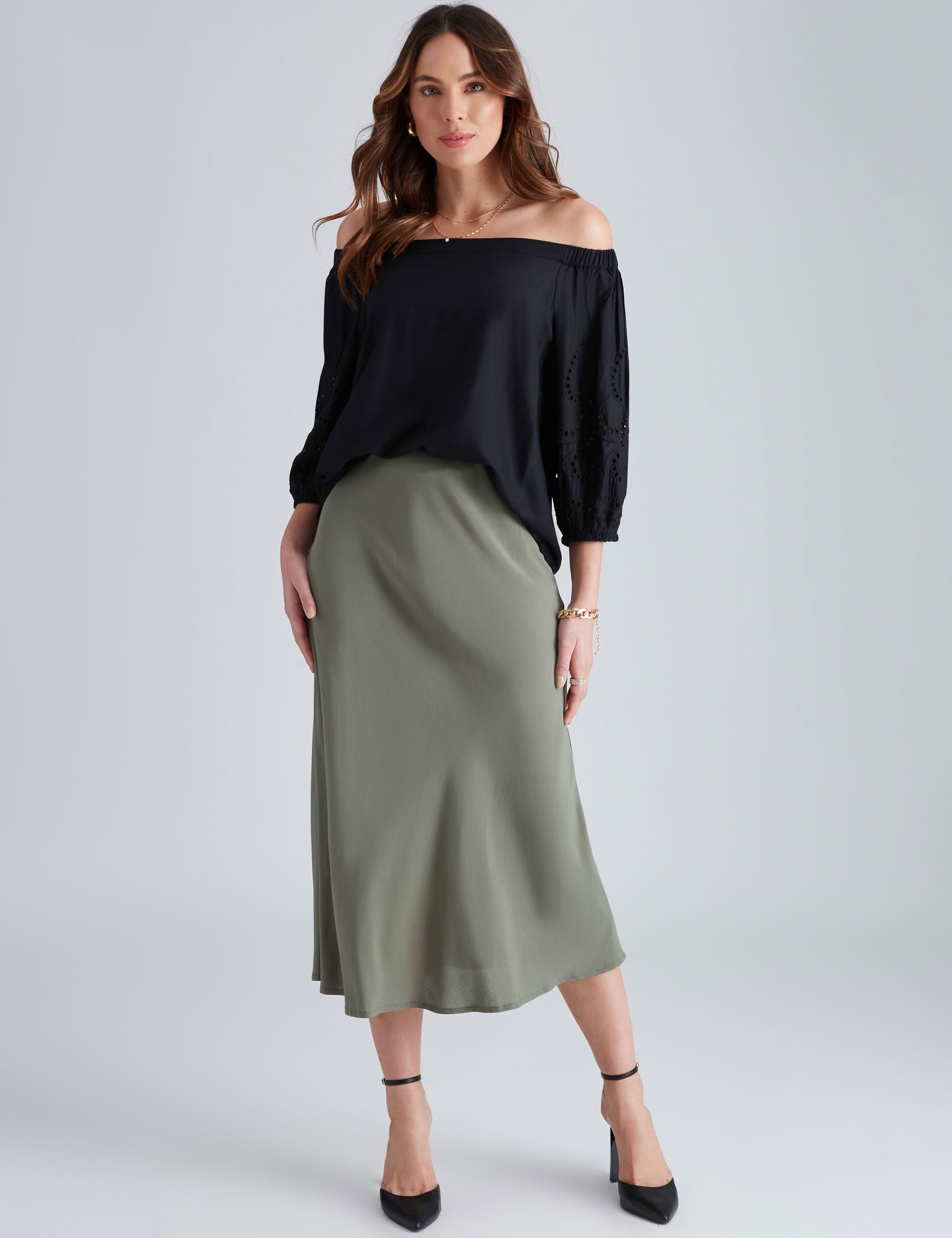 Womens Katies Off The Shoulder Embroidered Top Black