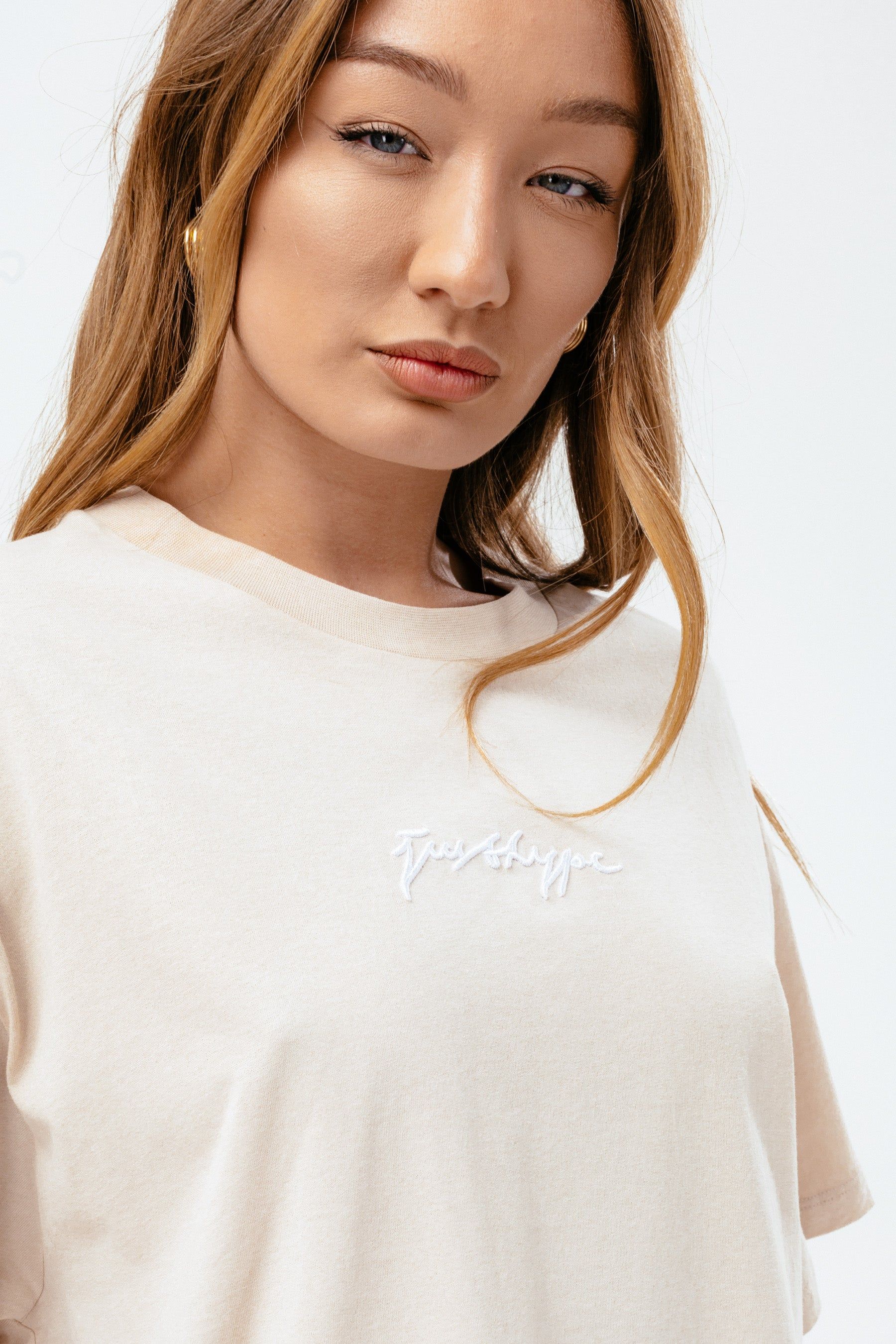 HYPE WOMENS SAND SCRIBBLE BOXY T-SHIRT