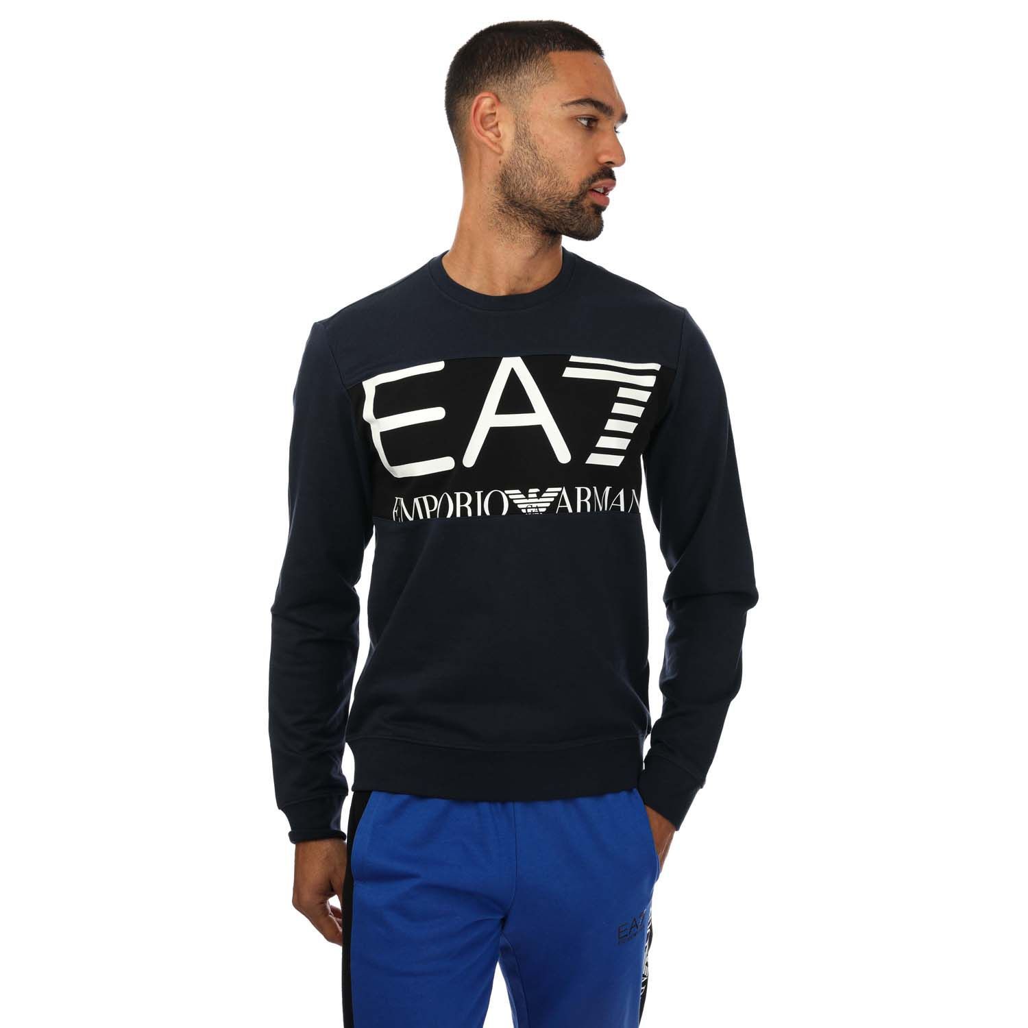 Men's Emporio Armani EA7 Colour Block Sweatshirt in Navy