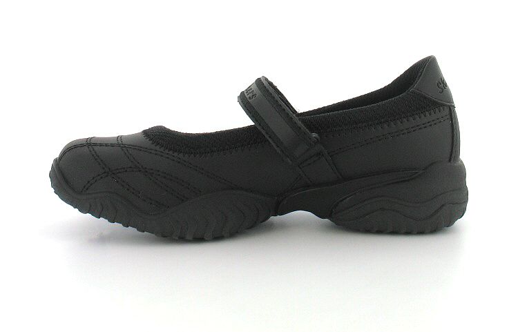 New Girls Black Leather Skechers School Shoes With Touch Fastening