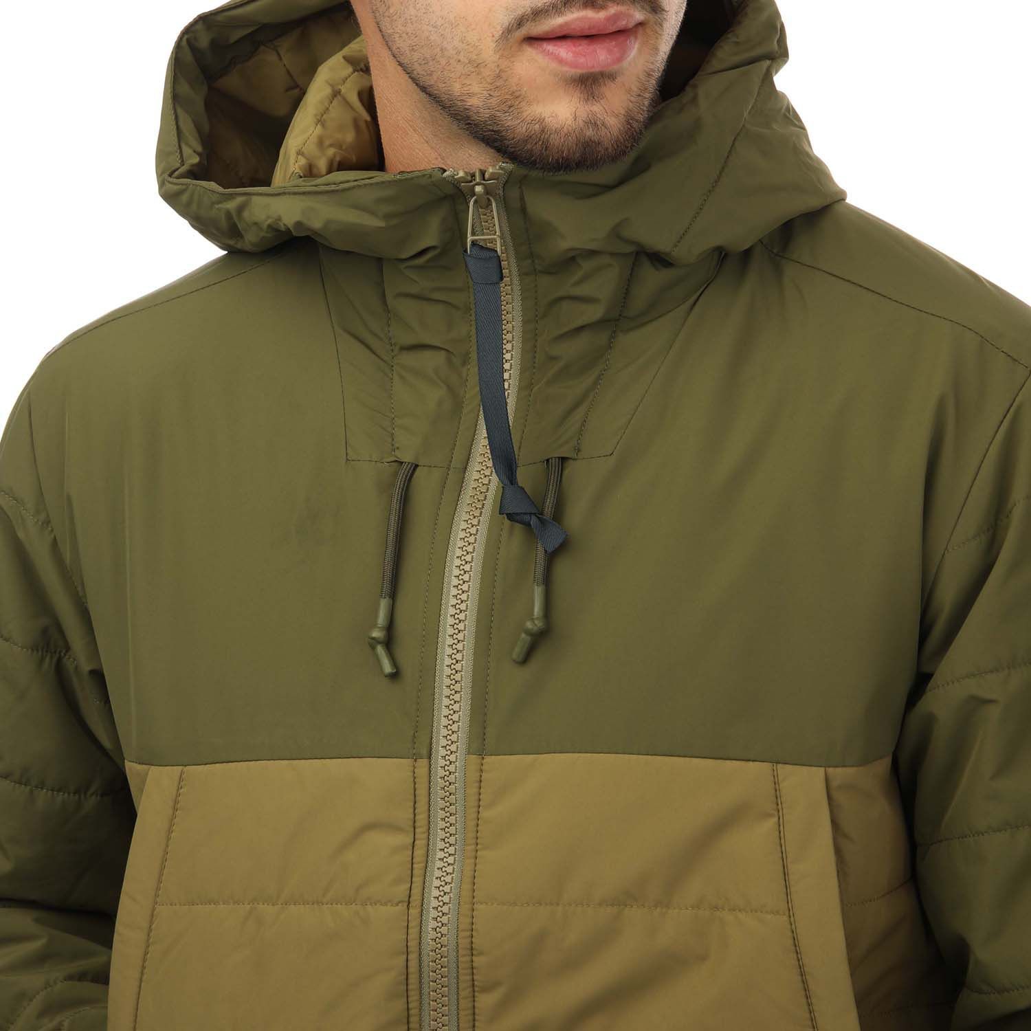 Men's Pretty Green Tilby Quilted Colour Block Jacket in Khaki
