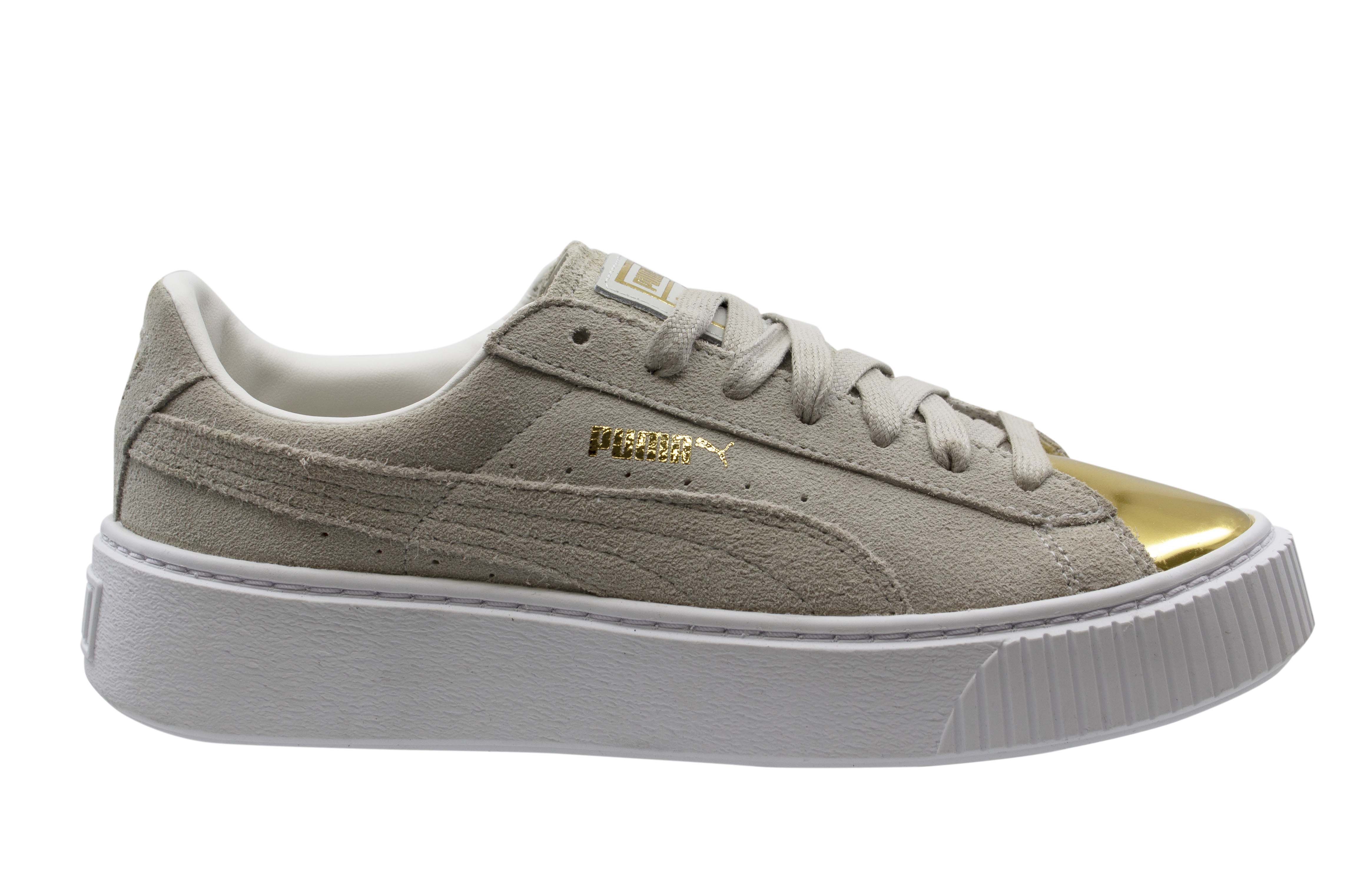 Puma Suede Platform Gold Womens Beige Suede Leather Lace Up Trainers ...