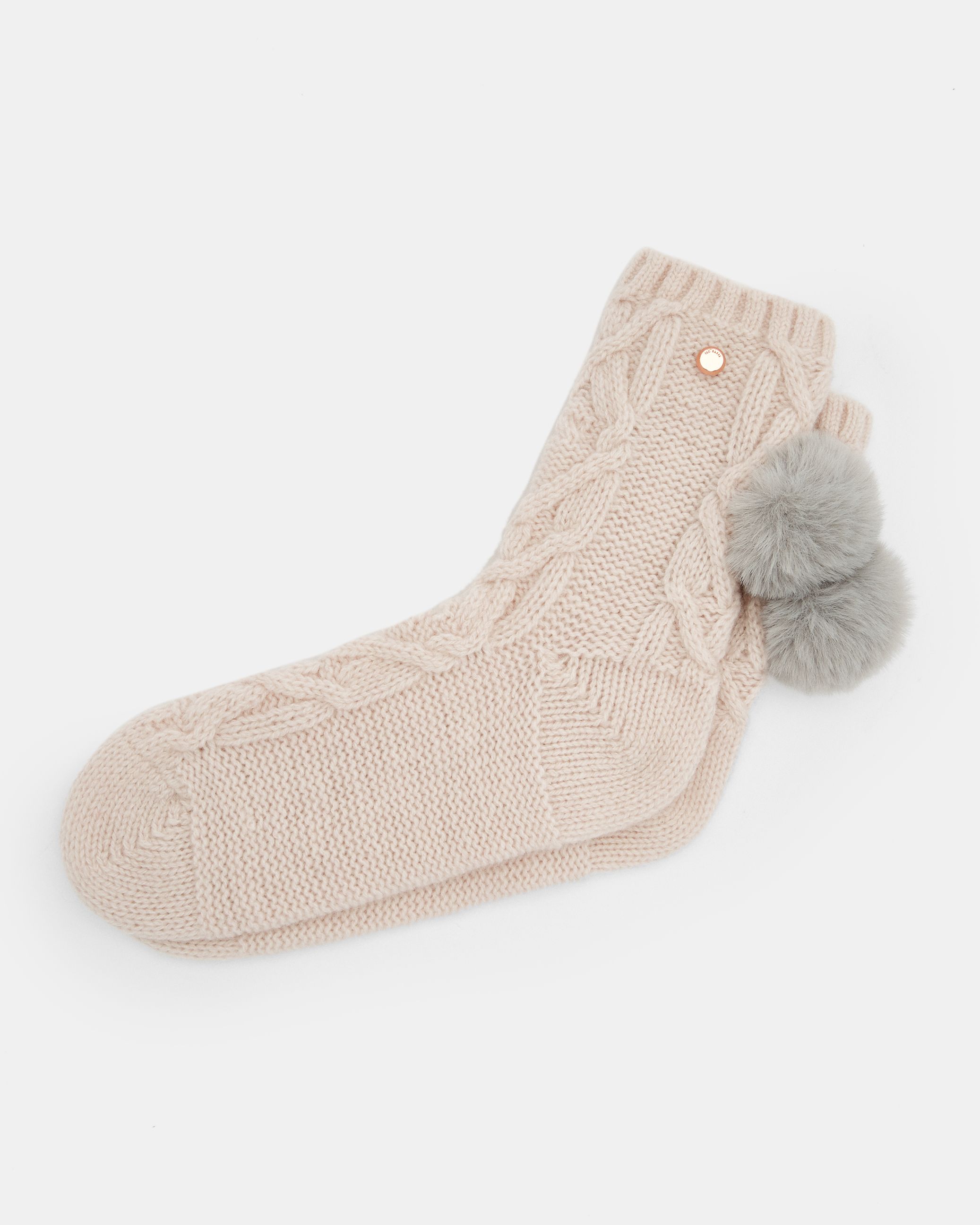 Ted Baker Raisa Knitted Pom Hat And Sock Set, Nude Pink