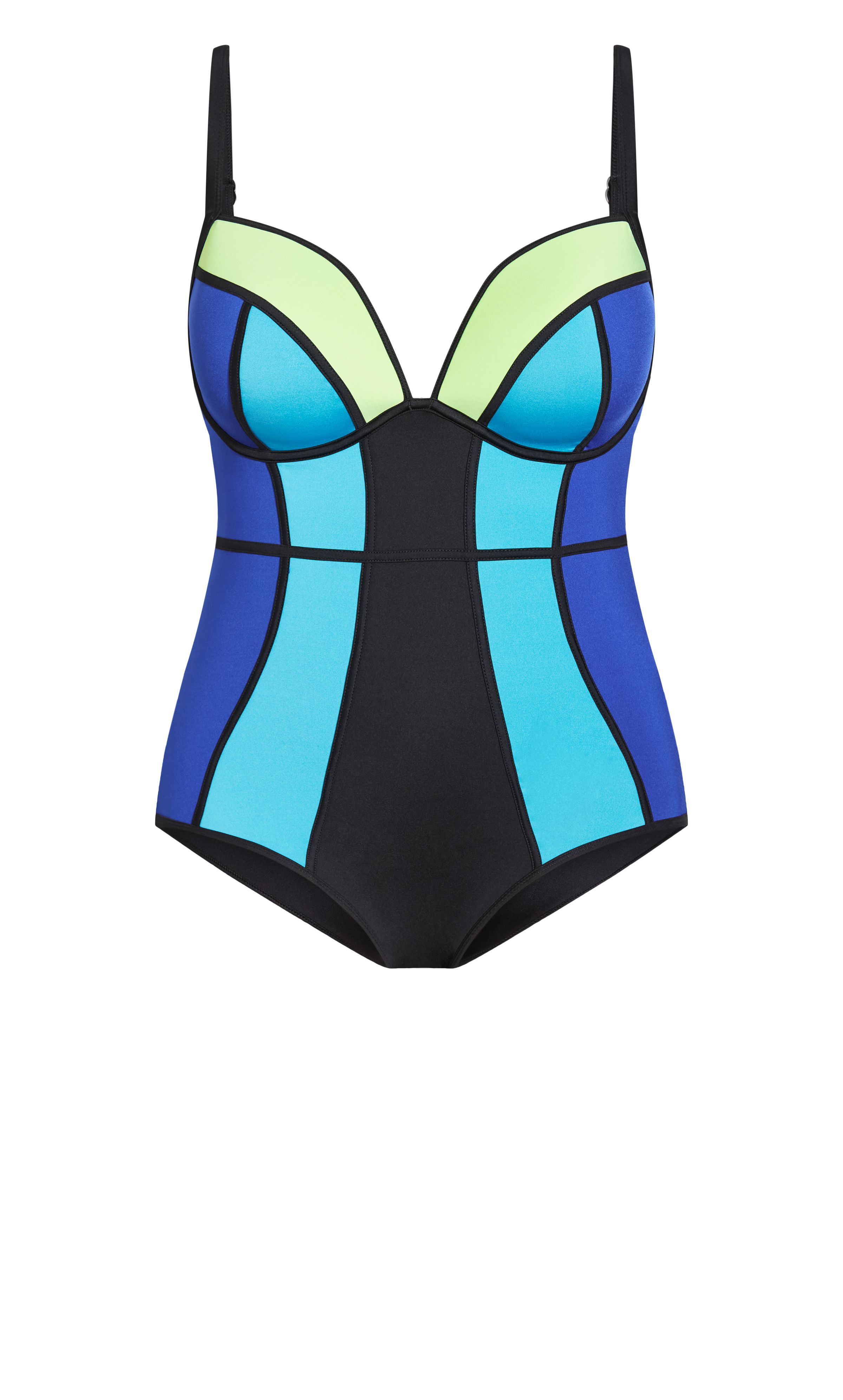 City Chic Womens Plus Size Colour Block Underwire 1 Piece Swimsuit - Aqua