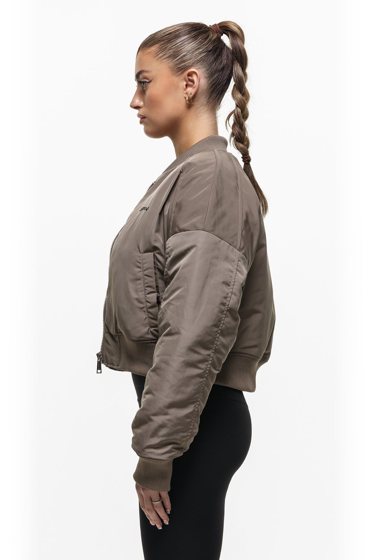 DNA Cropped Taupe Bomber Jacket