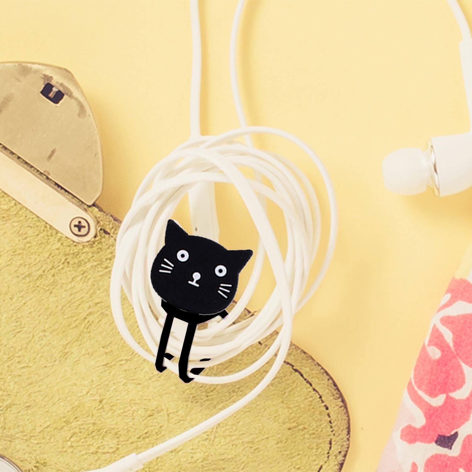 Aquarius, Cartoon Cord Cable Organiser, Cat, Black