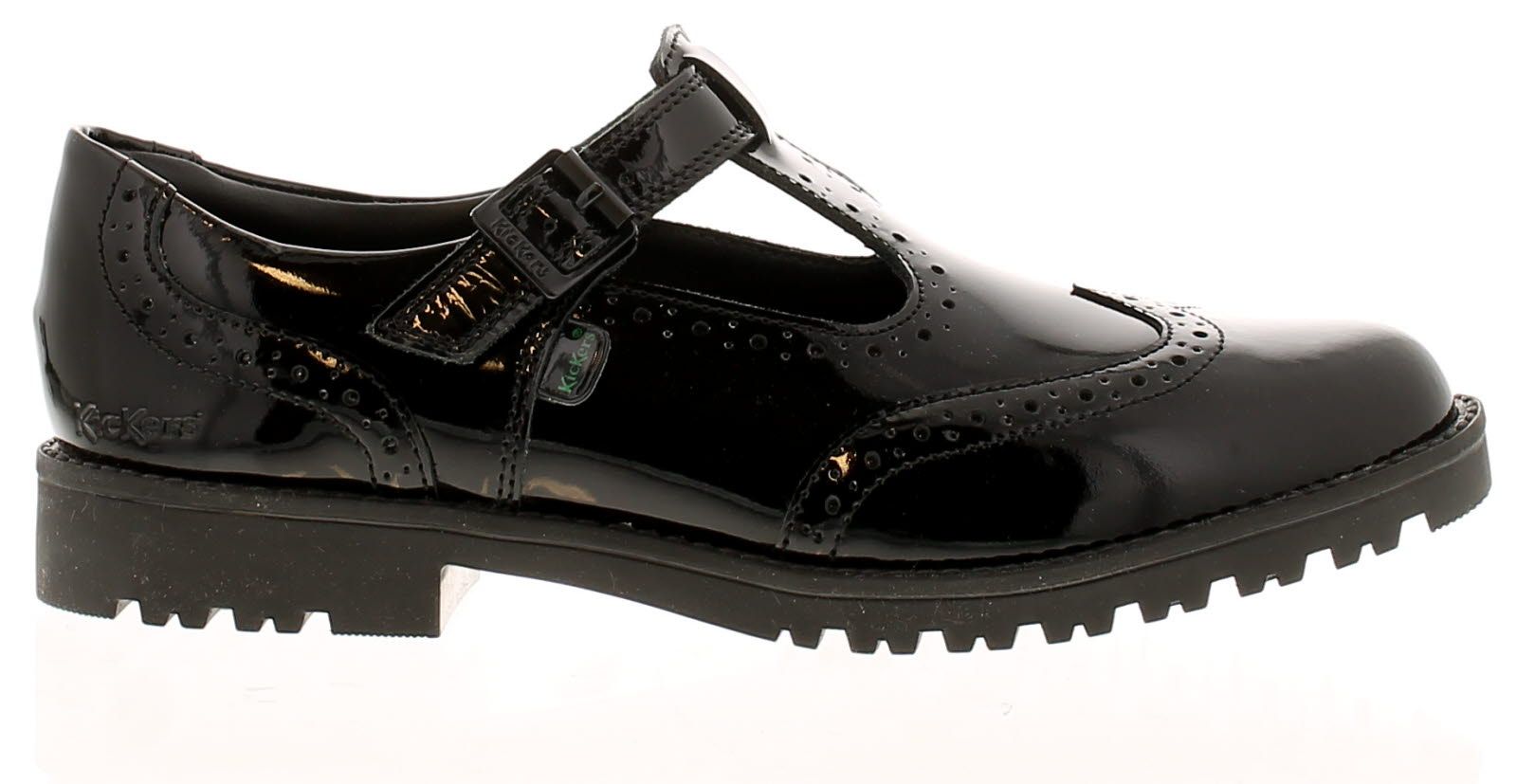 Kickers Girls School Shoes Lachly Brogue T Bar Leather black patent