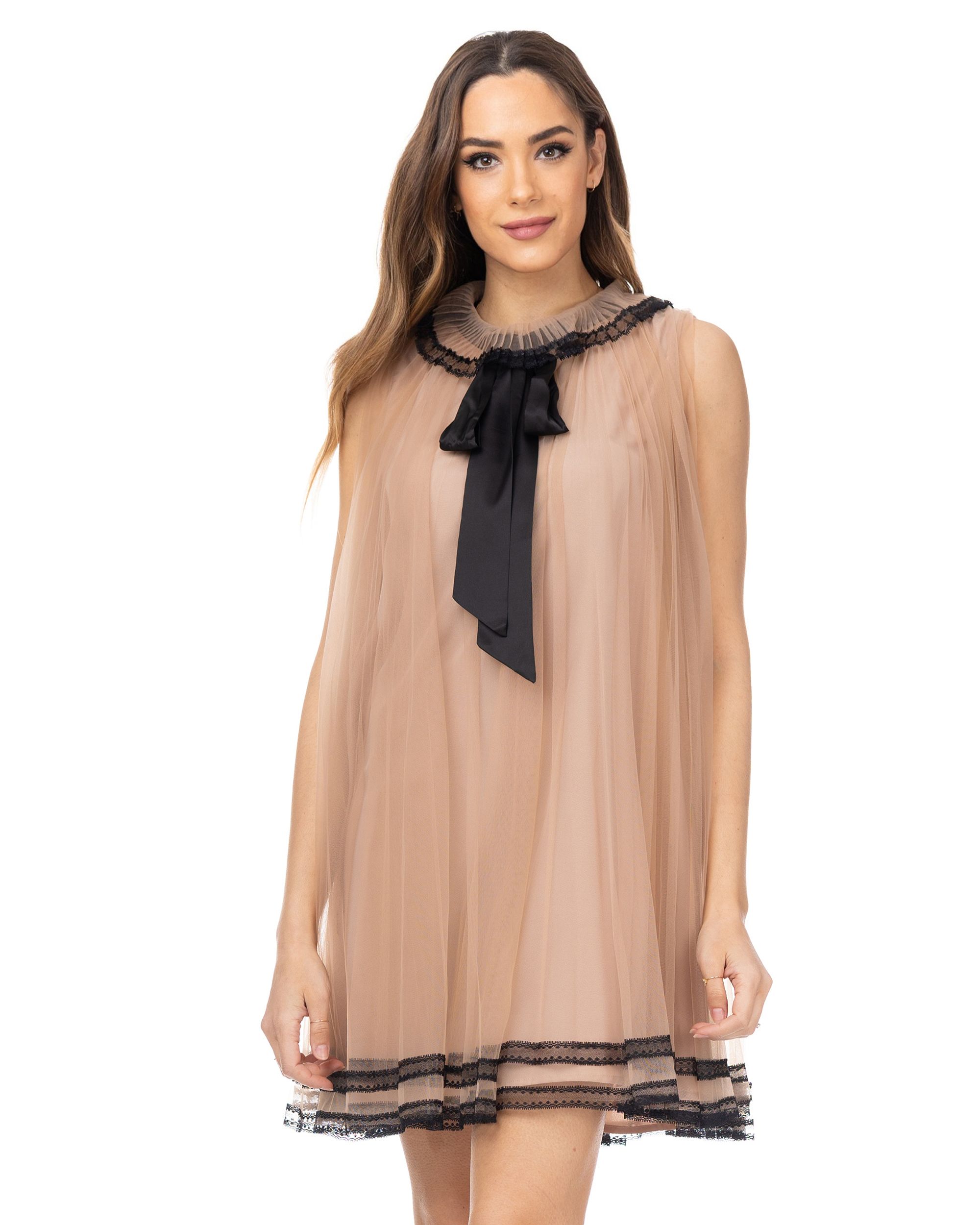 Wide Net Dress With Satin Loop