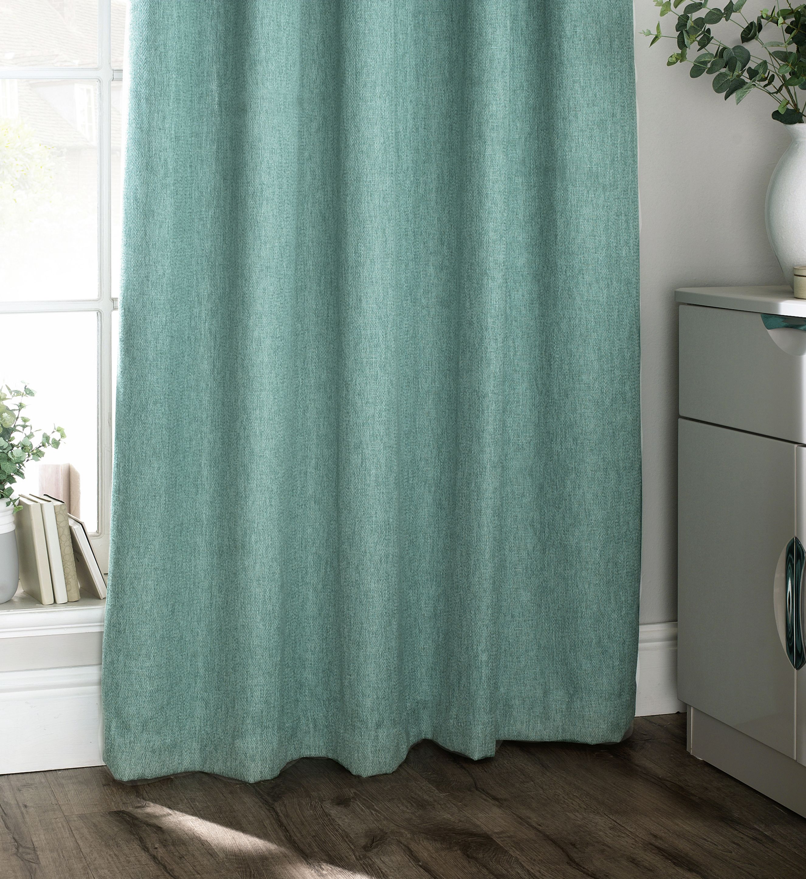 Harrison Herringbone Pencil Pleat Curtains in Marine