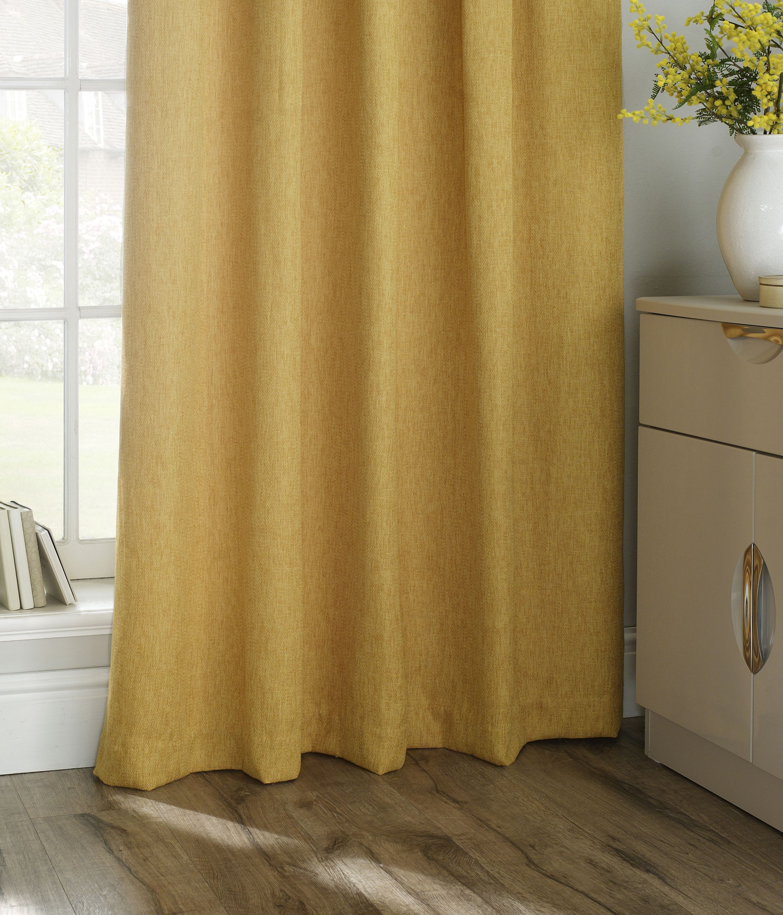 Harrison Herringbone Pencil Pleat Curtains in Ochre