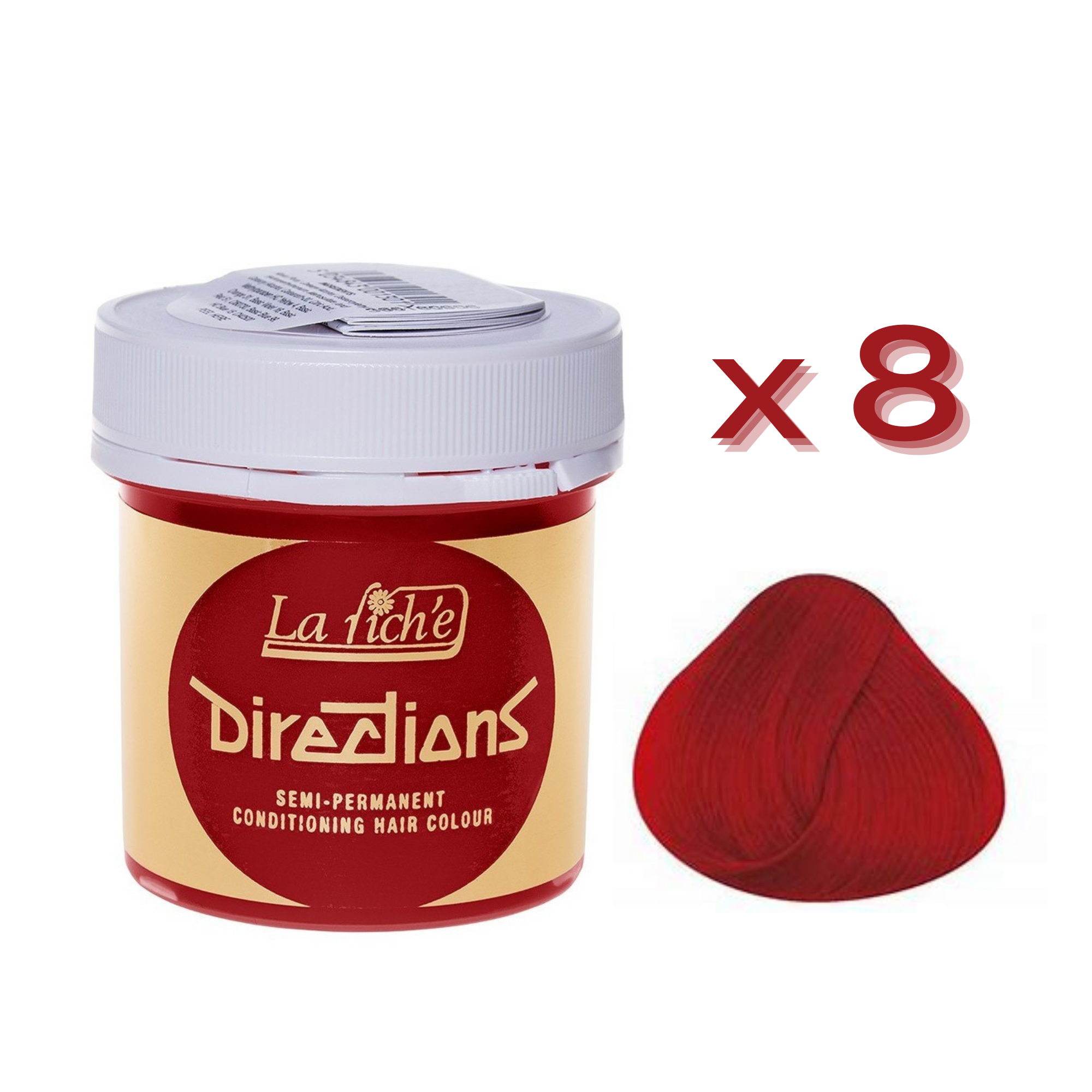 8 x La Riche Directions Semi-Permanent Hair Color 88ml Tubs - PILLARBOX RED