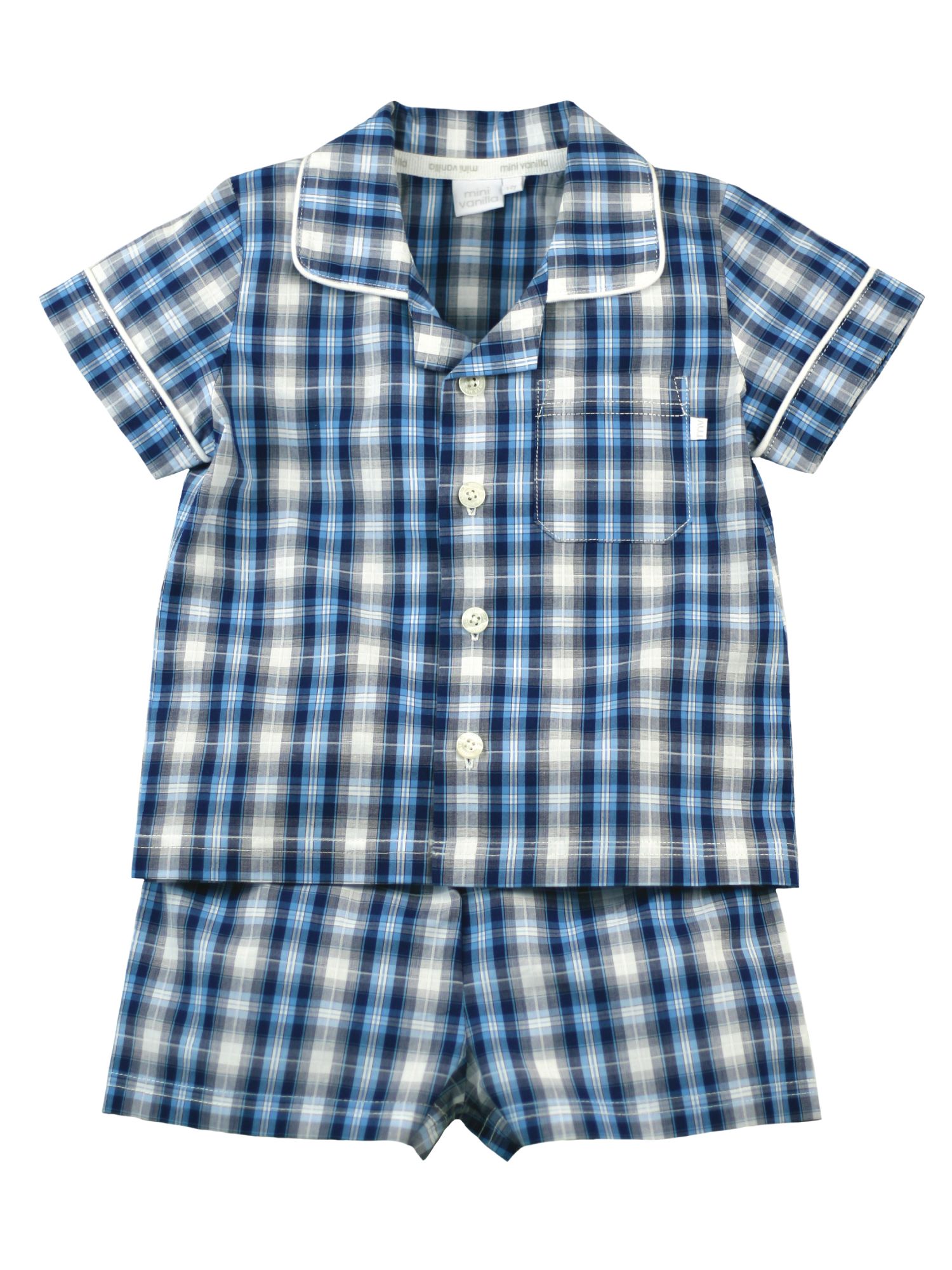 Boys' Blue Check Shortie Traditional Cotton Pyjamas