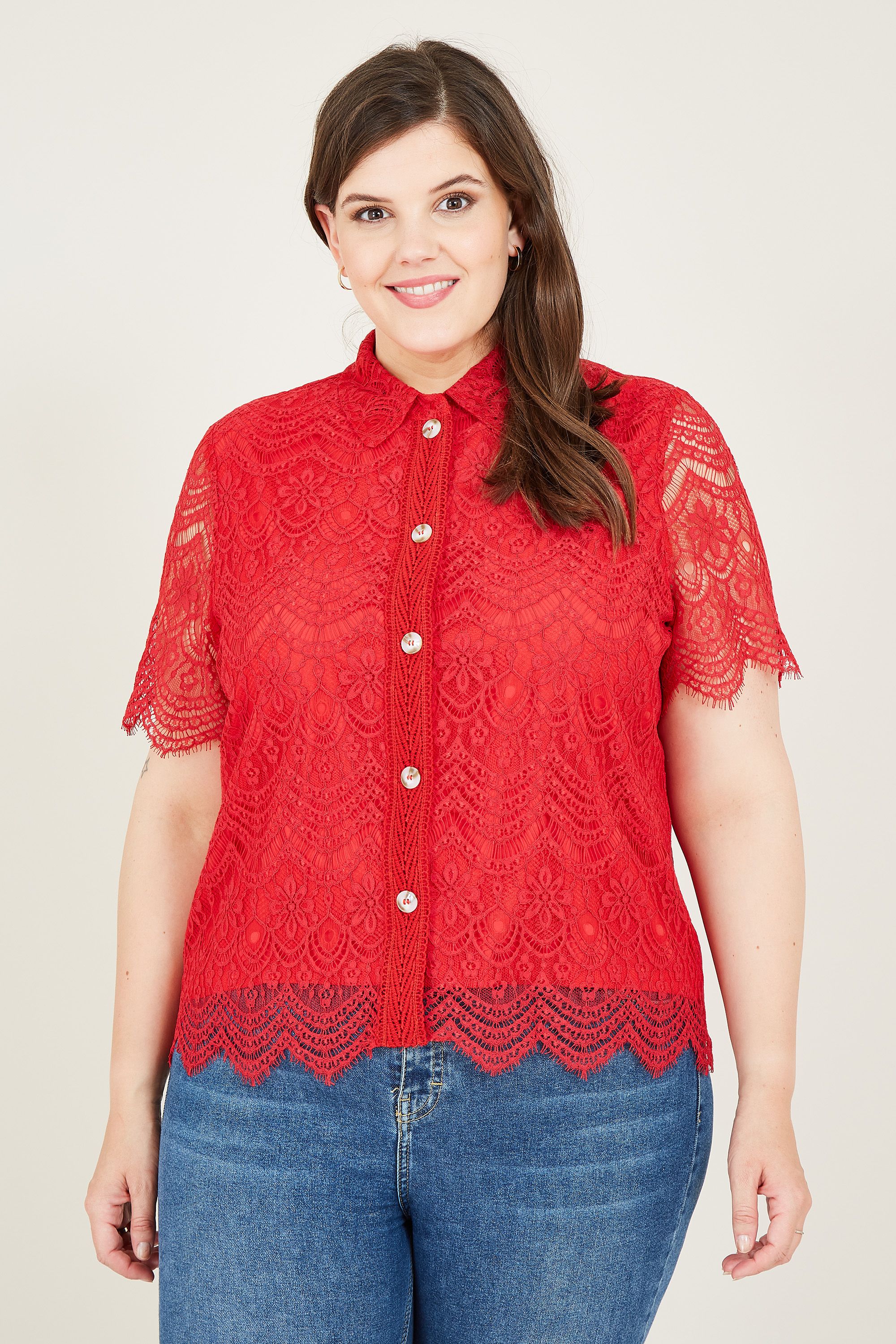 Yumi Curve Red Lace Shirt