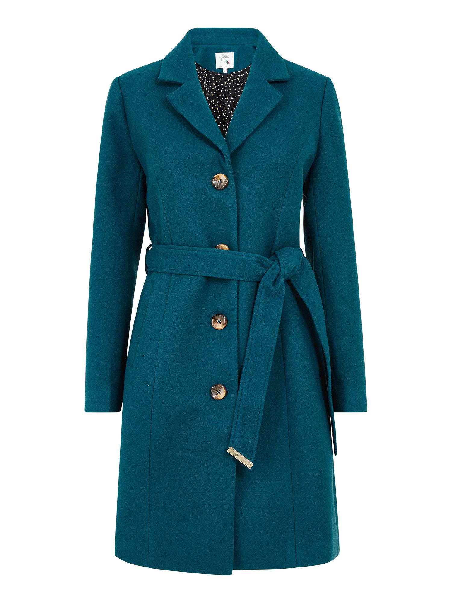Yumi Teal Belted Coat With Spot Lining