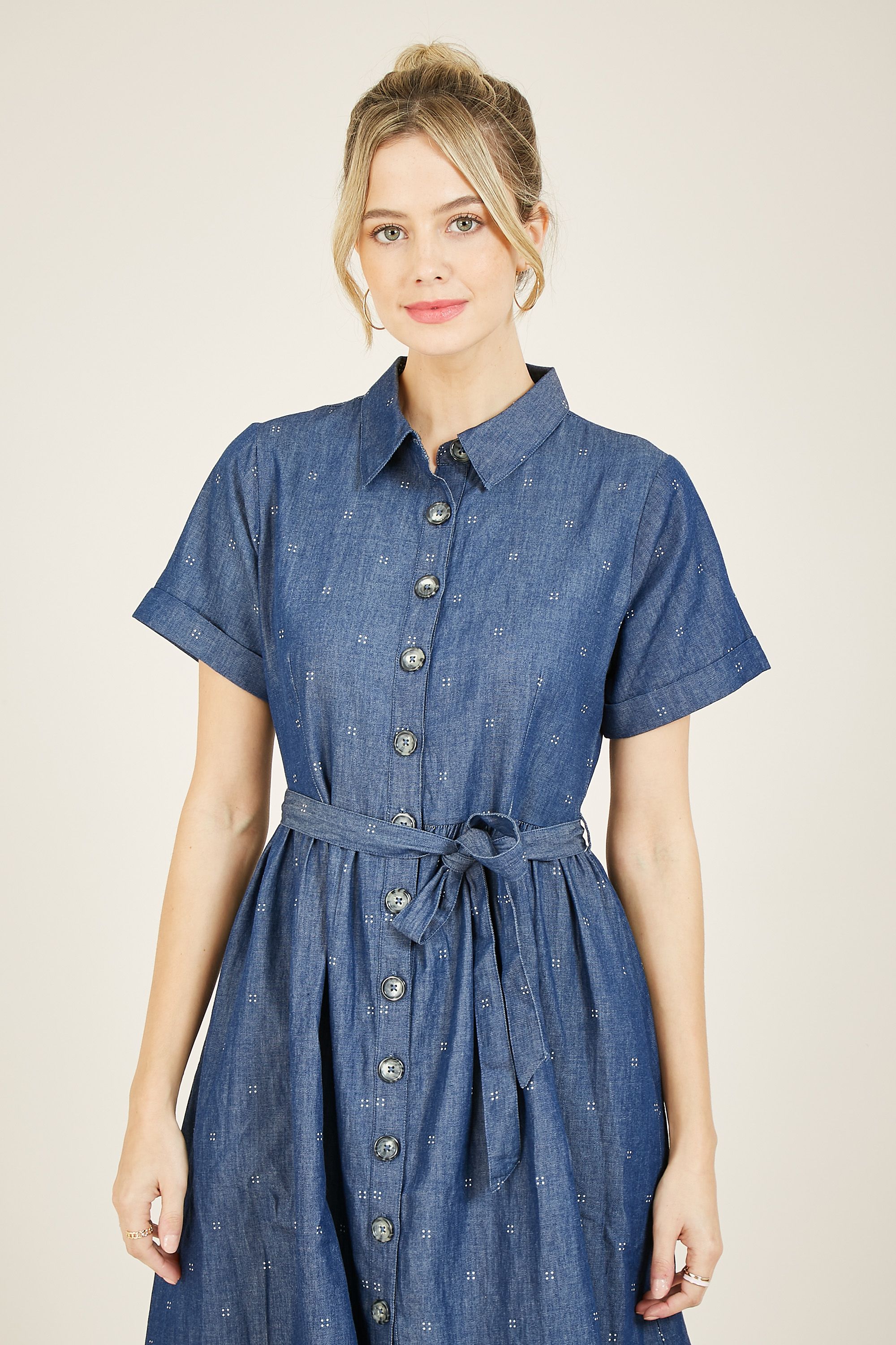 Yumi Denim Spot Shirt Dress