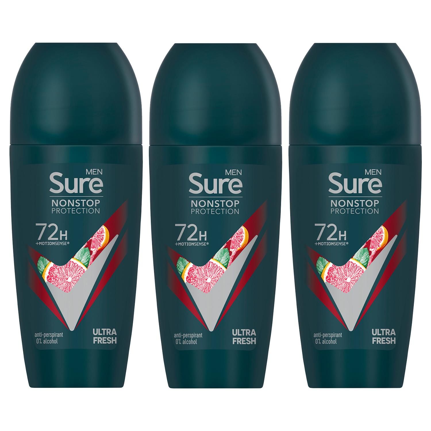 Sure Men Antiperspirant Deodorant Roll On 72H Nonstop, Ultra Fresh ...